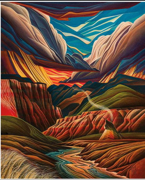 36" X 44" Panel Western Reflections Riverside Encampment Mountains ...