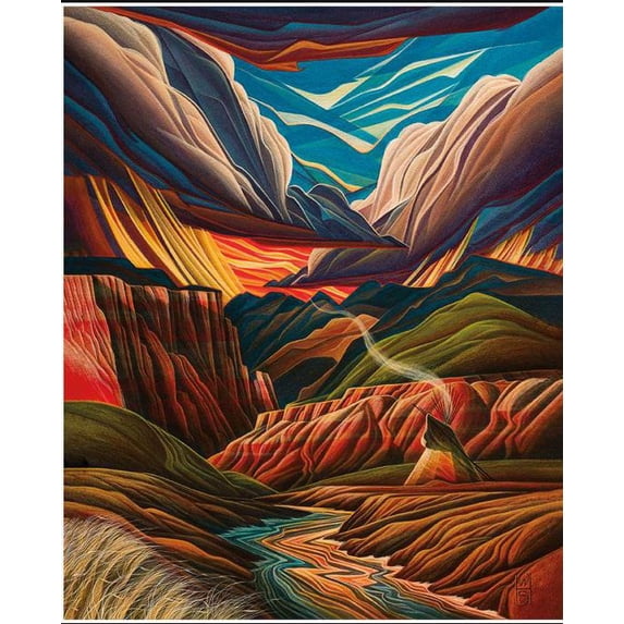 36" X 44" Panel Western Reflections Riverside Encampment Mountains ...