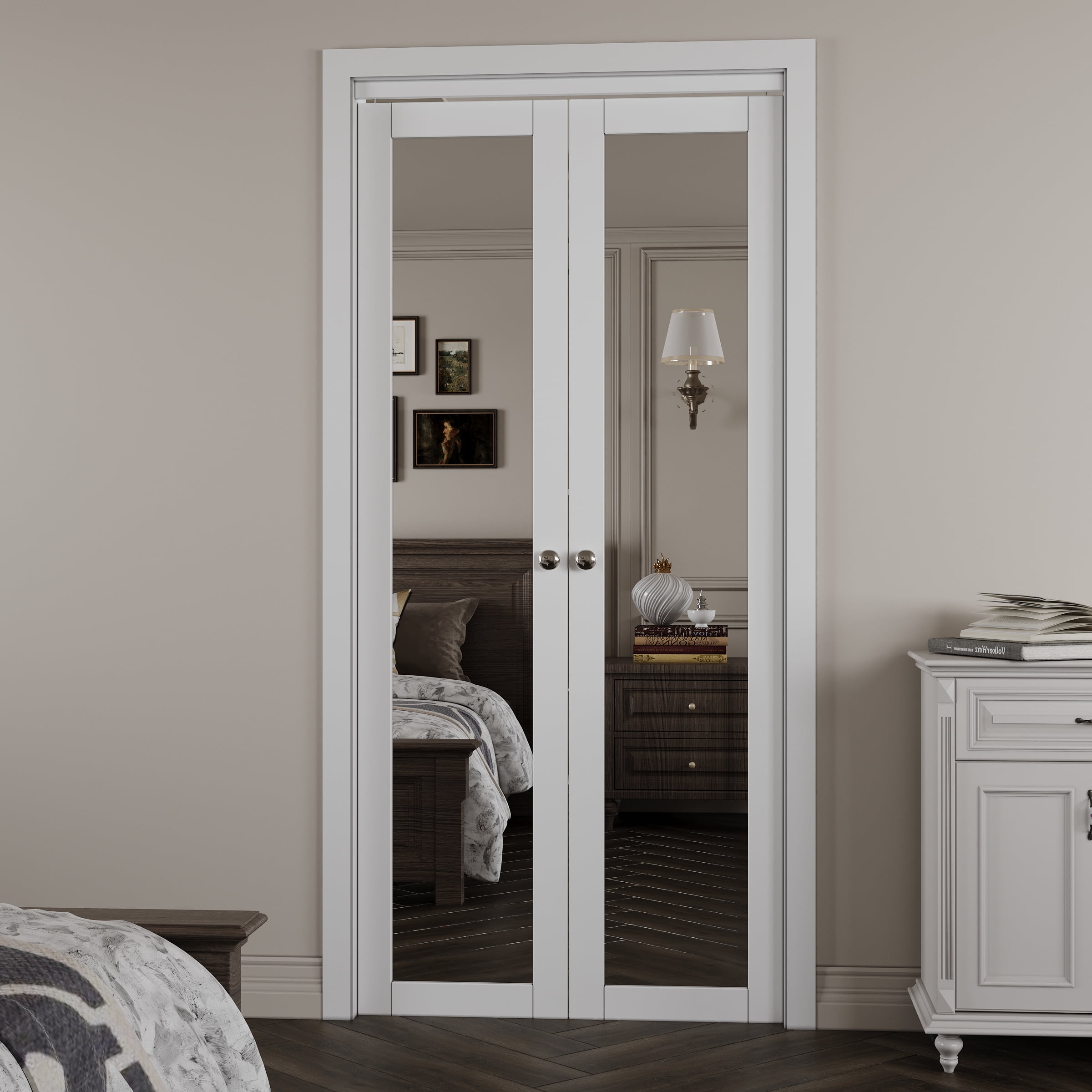 36" X 80" 1-Lite Mirrored Pivot-French Solid Core Doors With ...