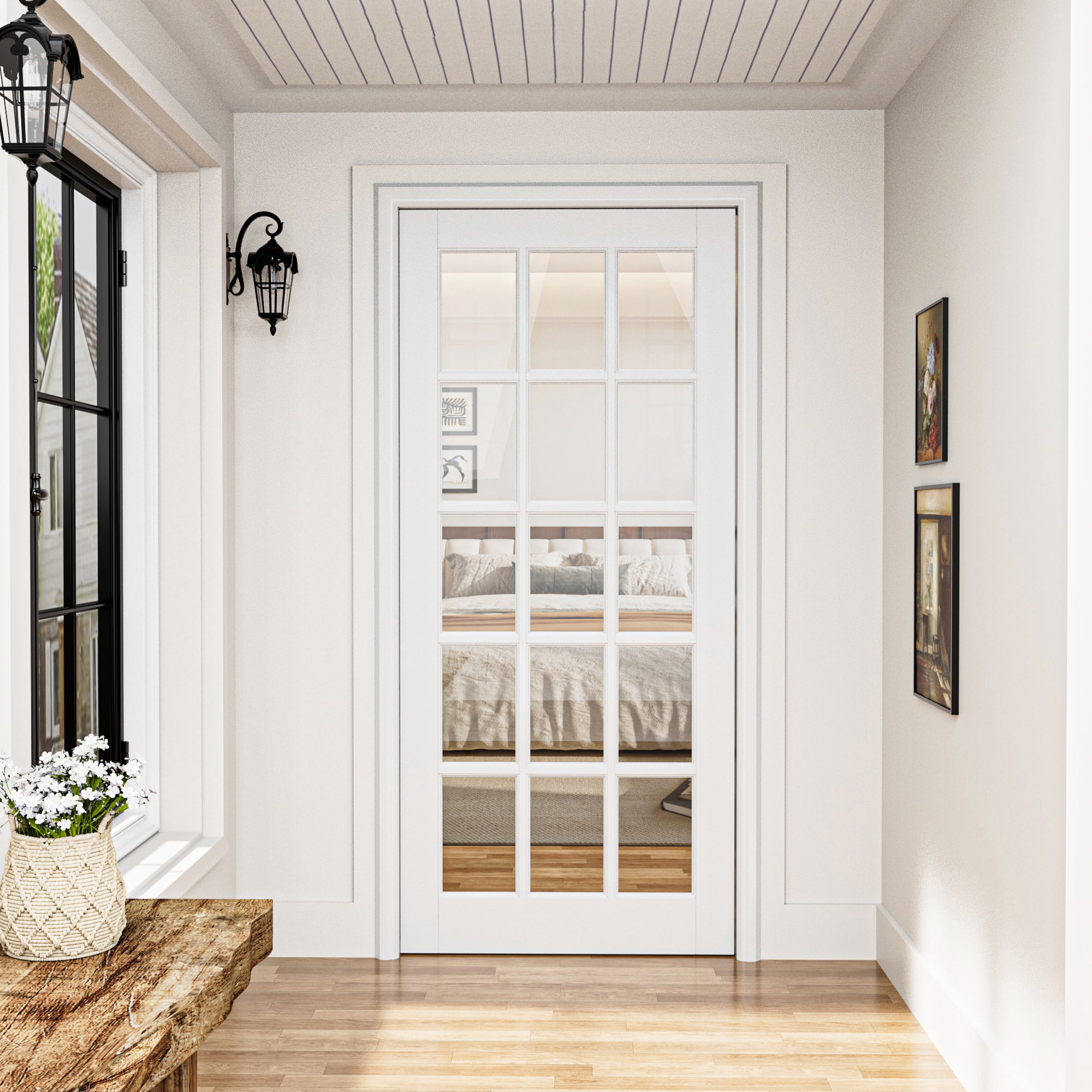 36" X 80" 15-Lite Clear Glass Painted French Slab Door White Primed ...