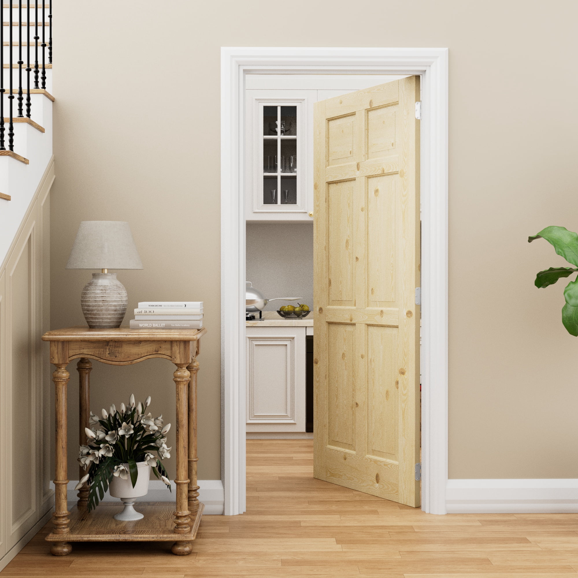 36" X 80" 6-Panel Interior Pine Solid Wood Pantry Door Slab with Jamb ...