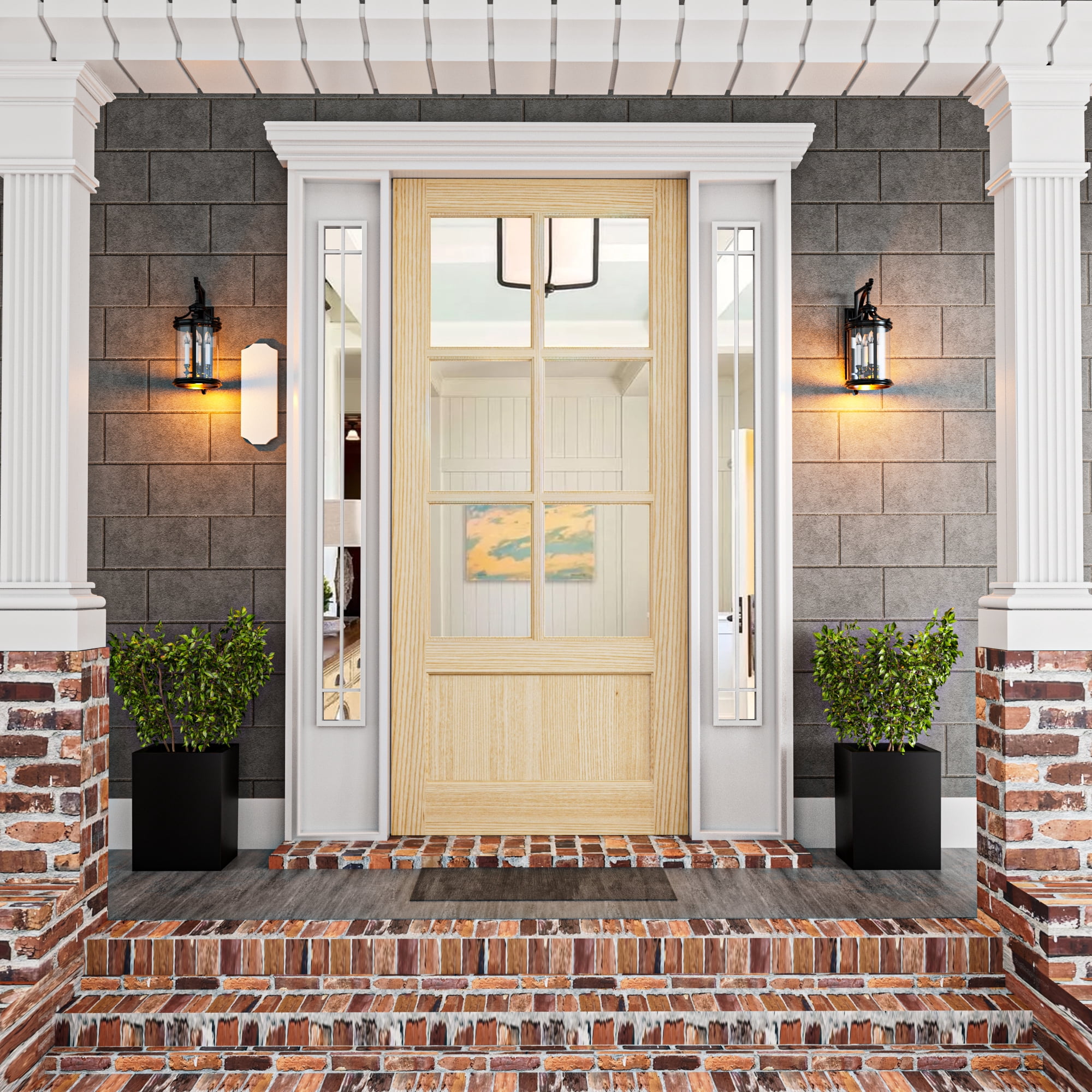 36" X 80" Unfinished solid core Pine Wood Double-Grid Transparent Clear ...