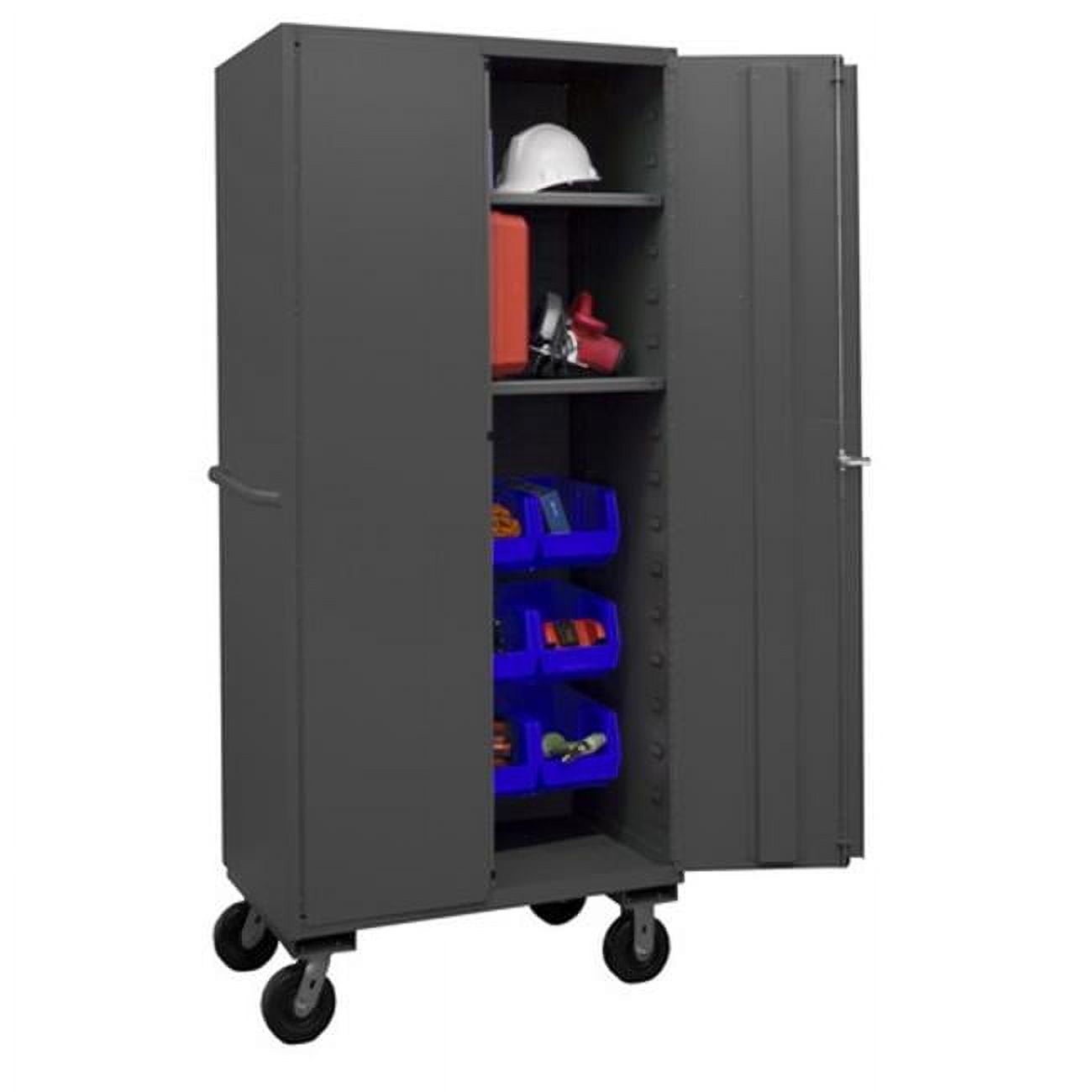 36 in. 16 Gauge Flush Door Style Lockable Mobile Cabinet with 12 Blue ...
