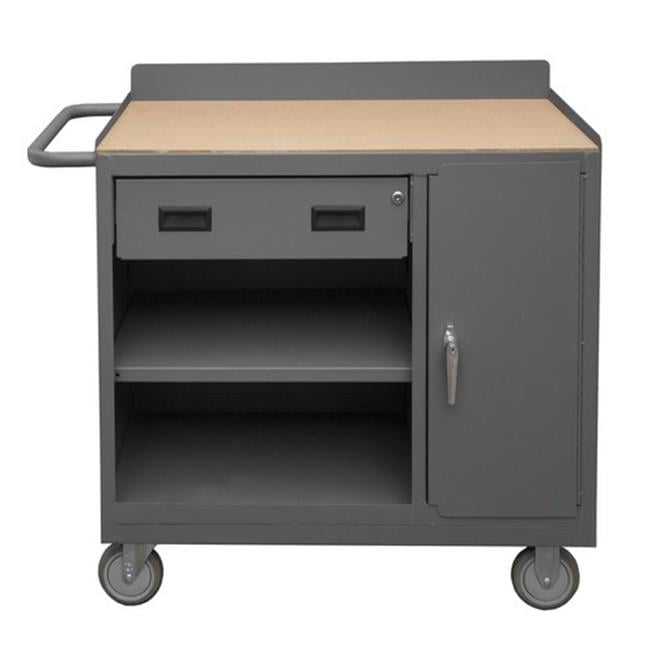 36 in. 16 Gauge Lockable Mobile Bench Cart with 3 Shelves & 4 Drawers ...