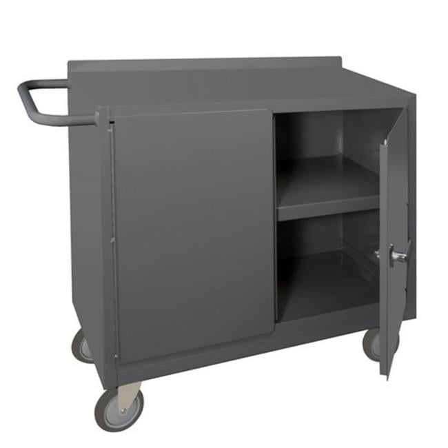 36 in. 16 Gauge Mobile Bench Lockable Cabinet with 3 Shelves & Tubular ...