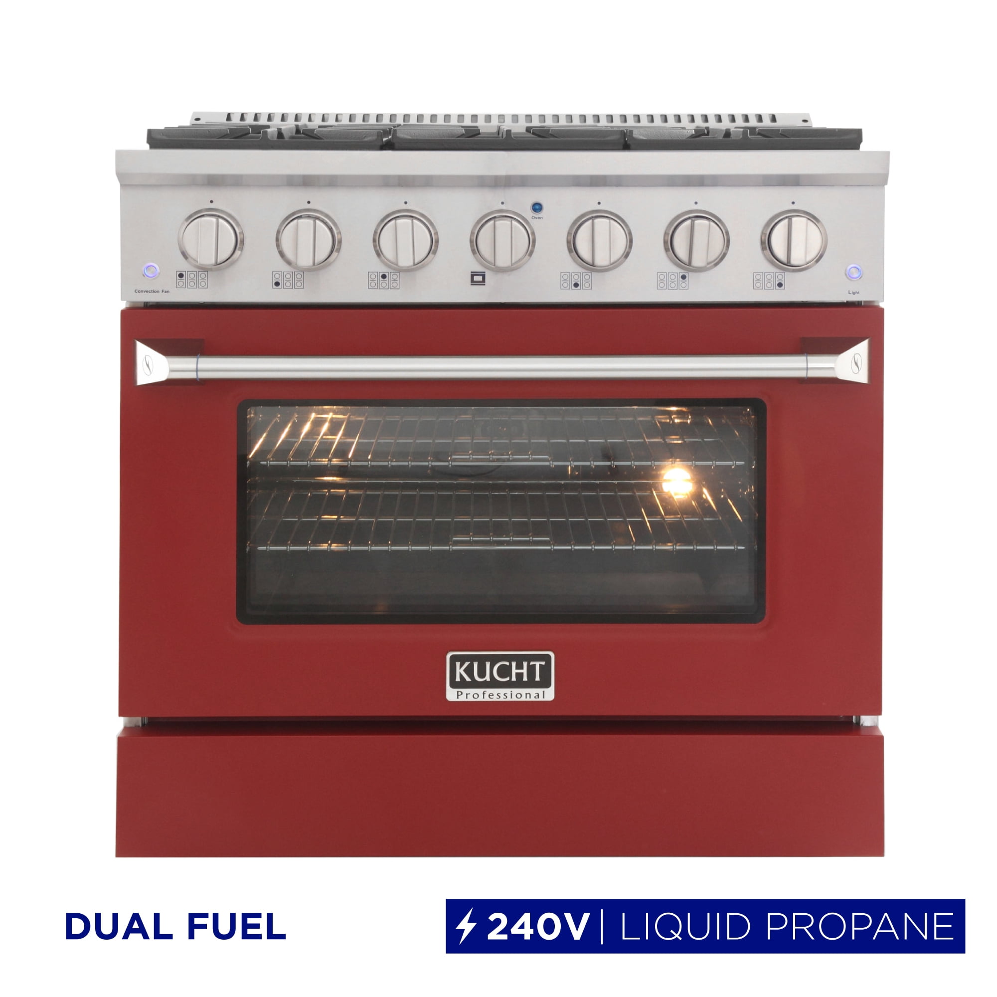 36 in. 5.2 cu. ft Dual Fuel Range for Natural Gas Sealed Burners in Red ...