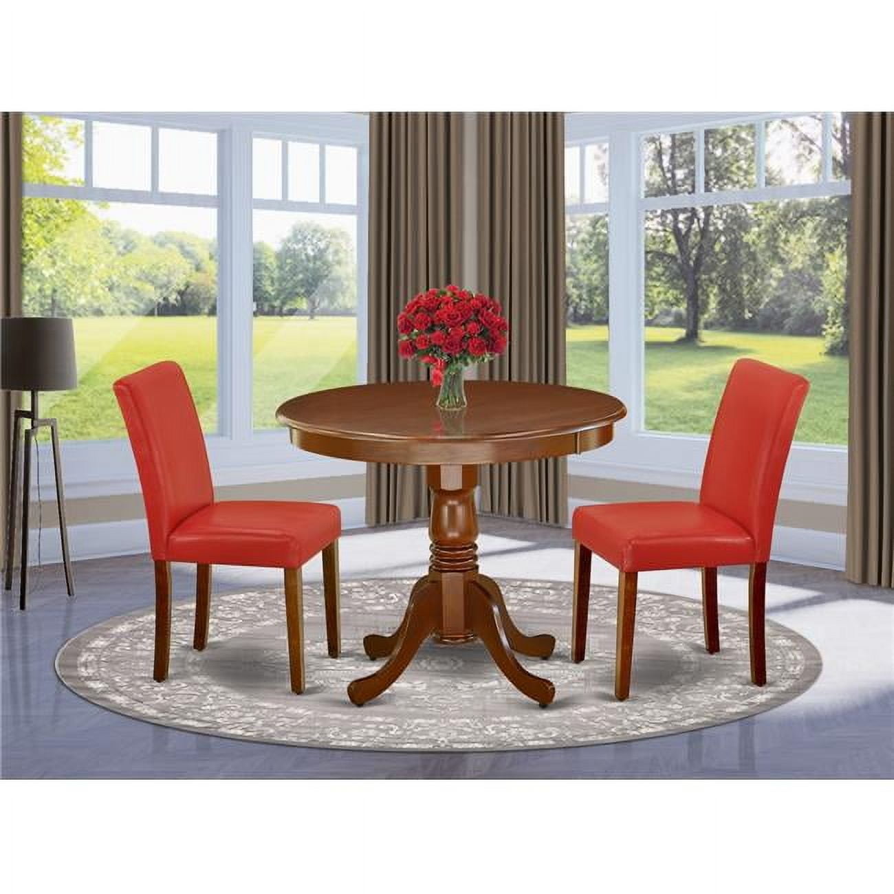 36 in. Antique Round Dinette Table & Two Parson Chair with Mahogany Leg ...