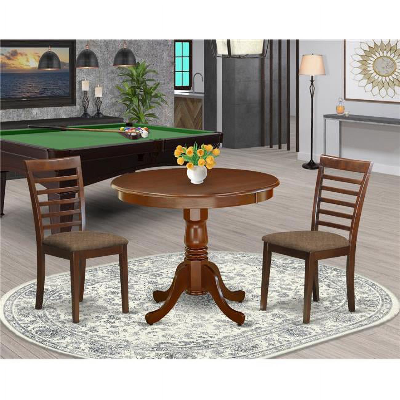 36 in. Antique Round Kitchen Table & Linen Upholstery Seat Dining ...