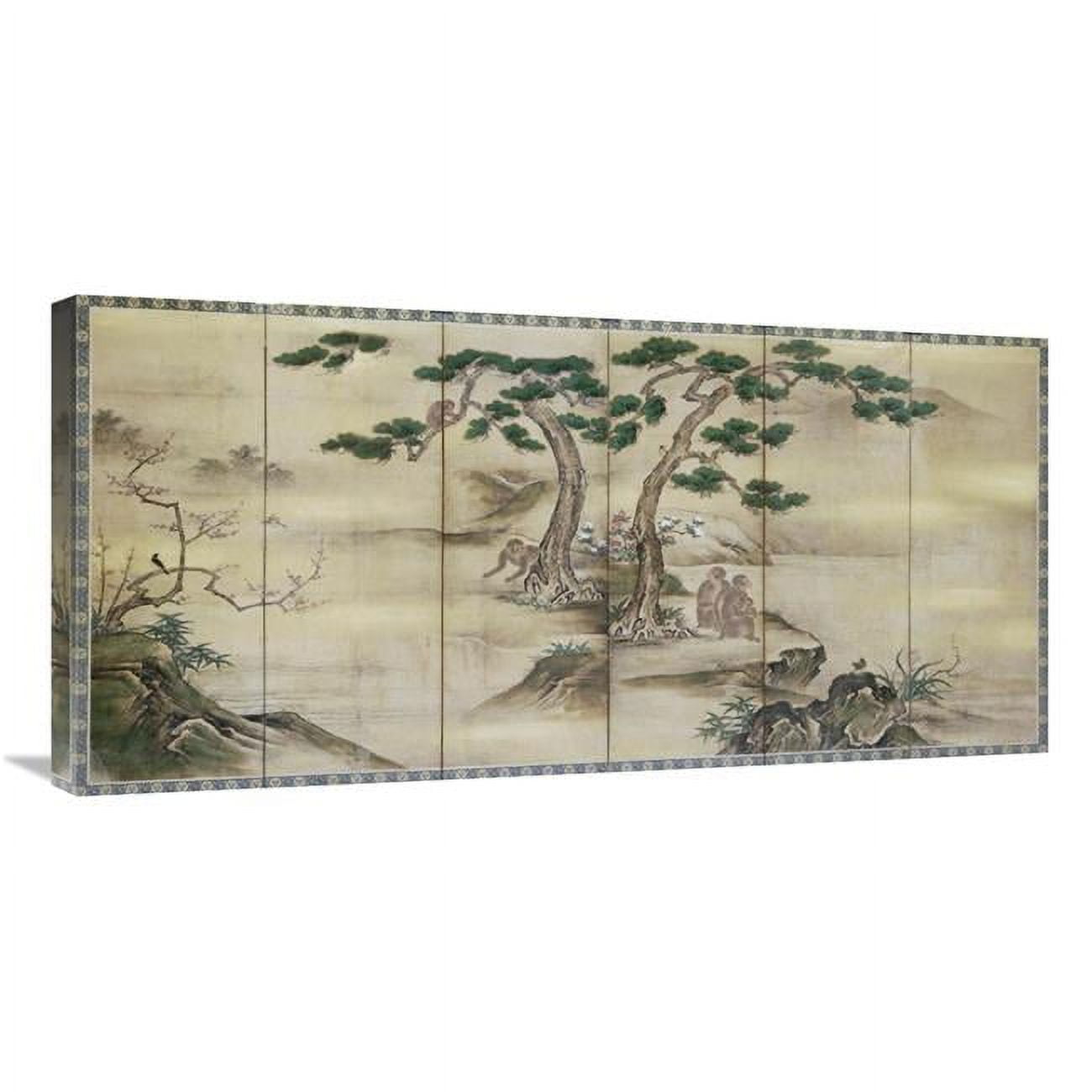 36 in. Birds, Flowers & Monkeys Six-Panel Screen Art Print - Kano ...