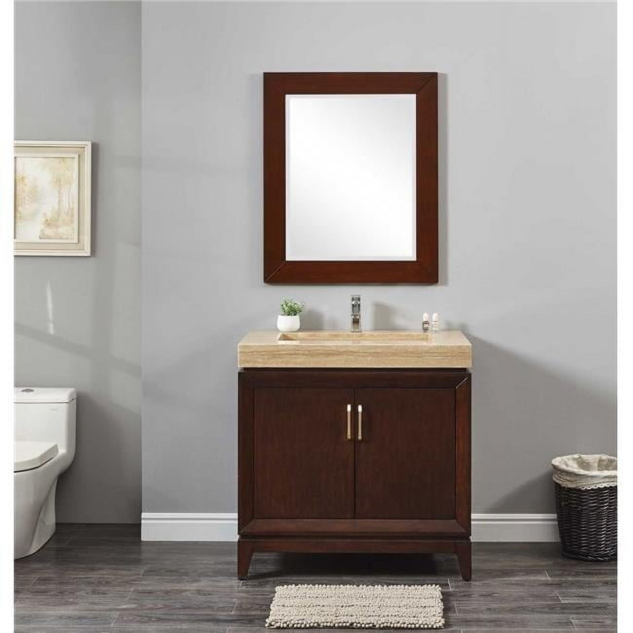 36 in. Corona Cherry Finish Single Vanity with Travertine Ramp Style ...