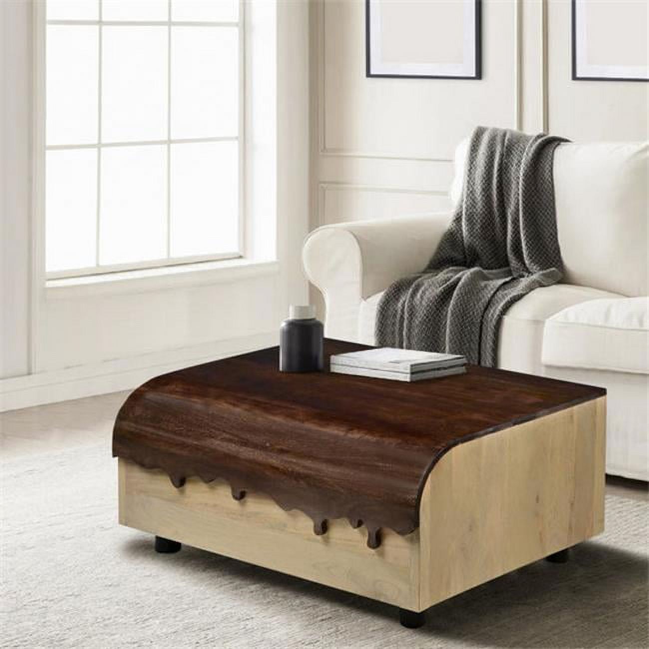 36 in. Drip Design Surface & Frame Modern Mango Wood Coffee Table ...
