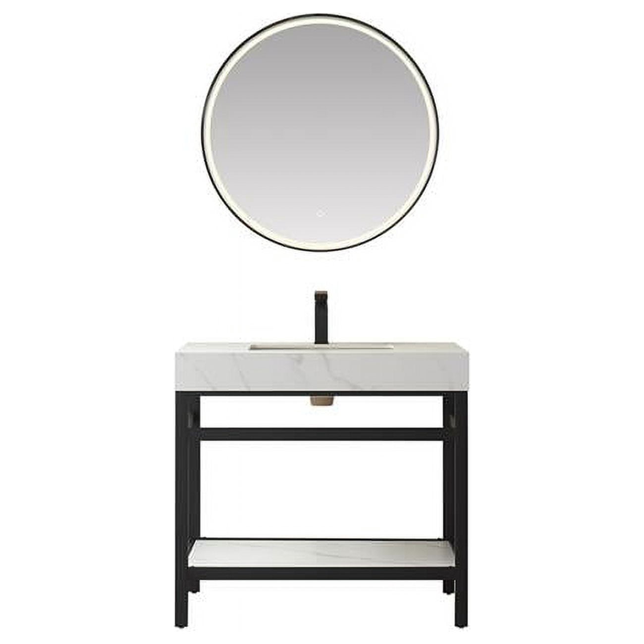 36 in. Funes Single Sink Bathroom Vanity, Matt Black Metal Support with ...