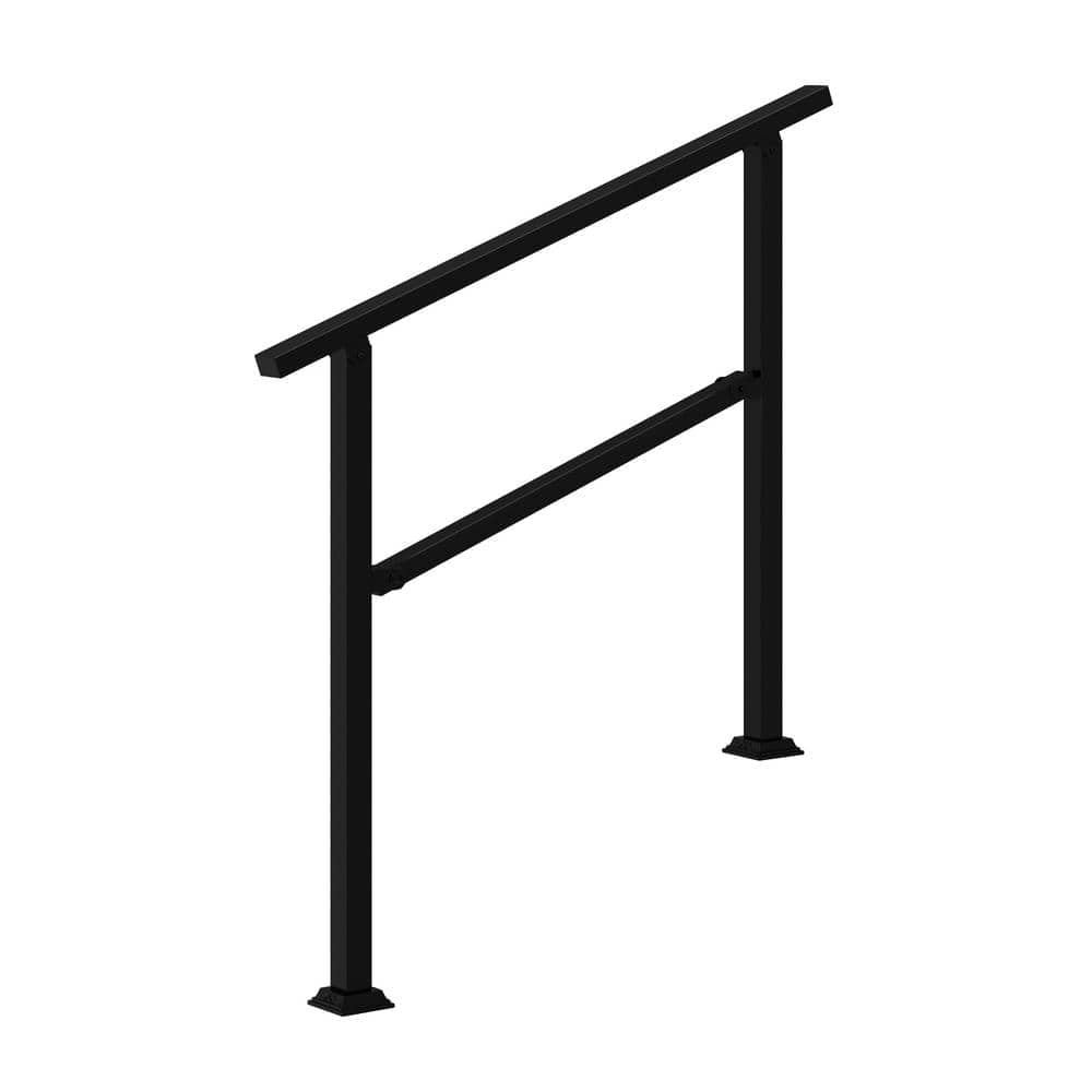 36 in. H x 3.3 ft. W Black iron Rail Kit Handrails for Outdoor Steps ...