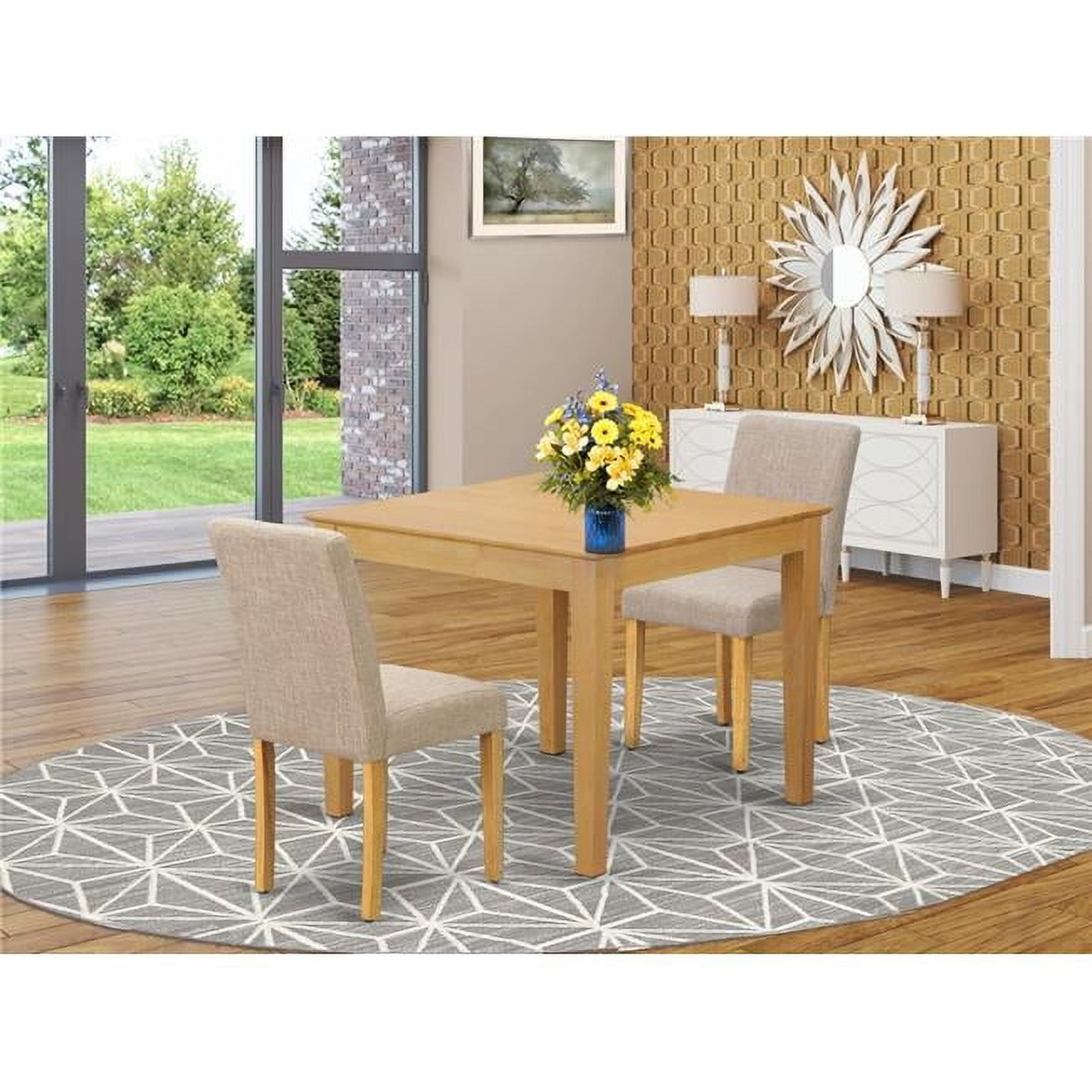 36 in. Oxford Square Kitchen Table & Parson Chair with Oak Leg & Linen ...
