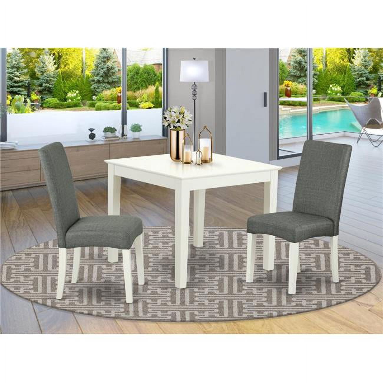 36 in. Oxford Square Table & 2 Parson Chair with Linen White Leg ...