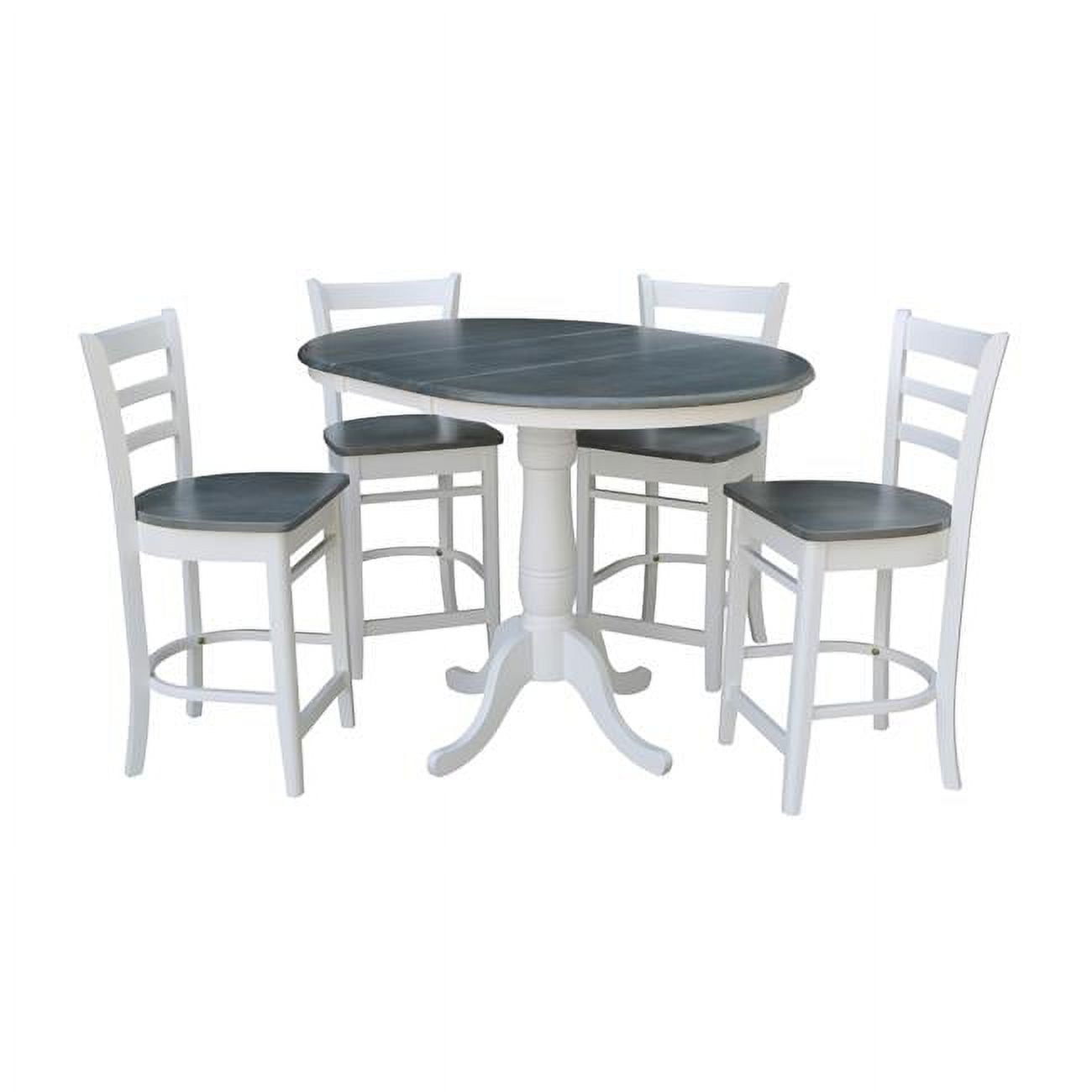 36 in. Round Extension Dining Table with 4 Emily Counter Height Stools ...