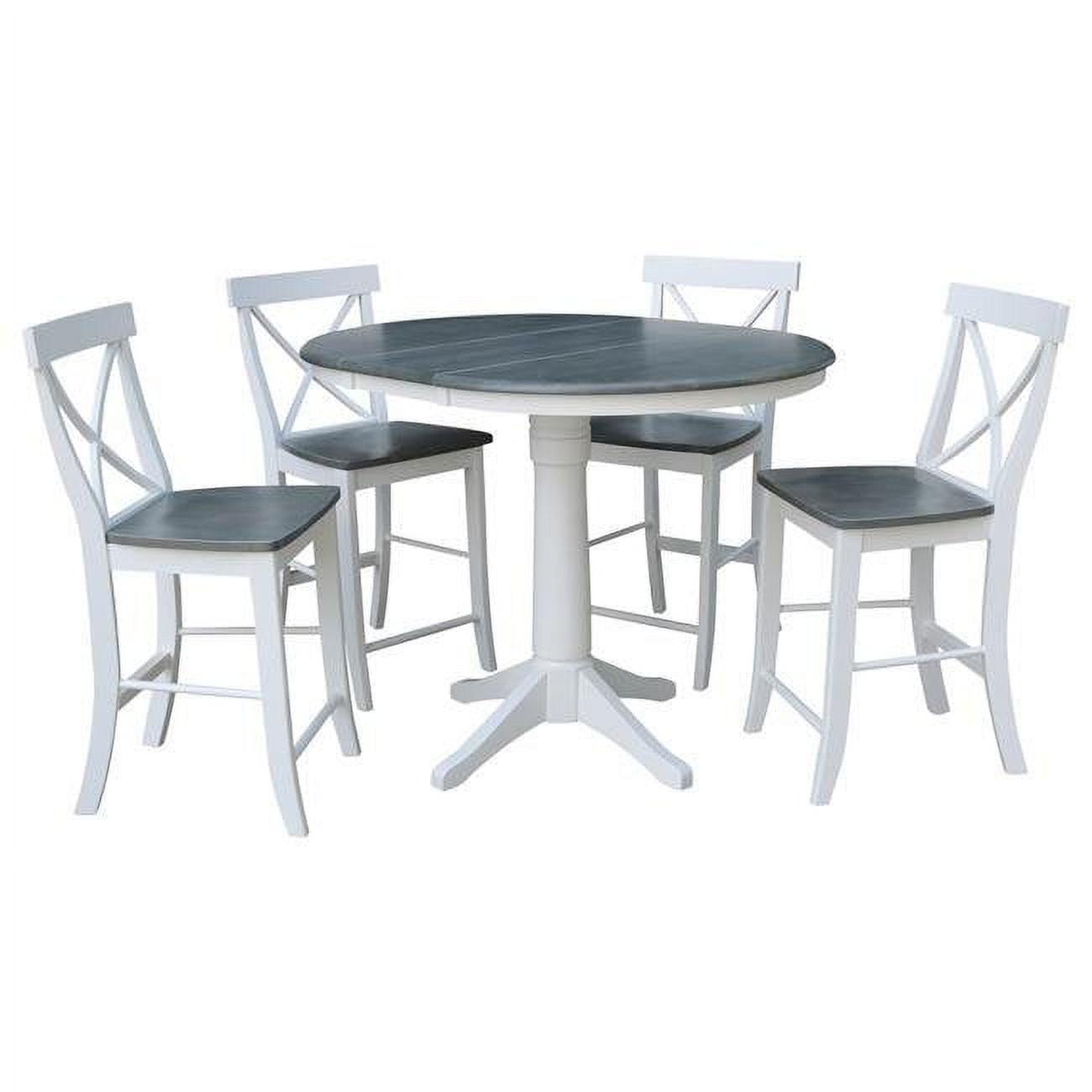36 in. Round Extension Dining Table with 4 X Back Counter Height Stools ...