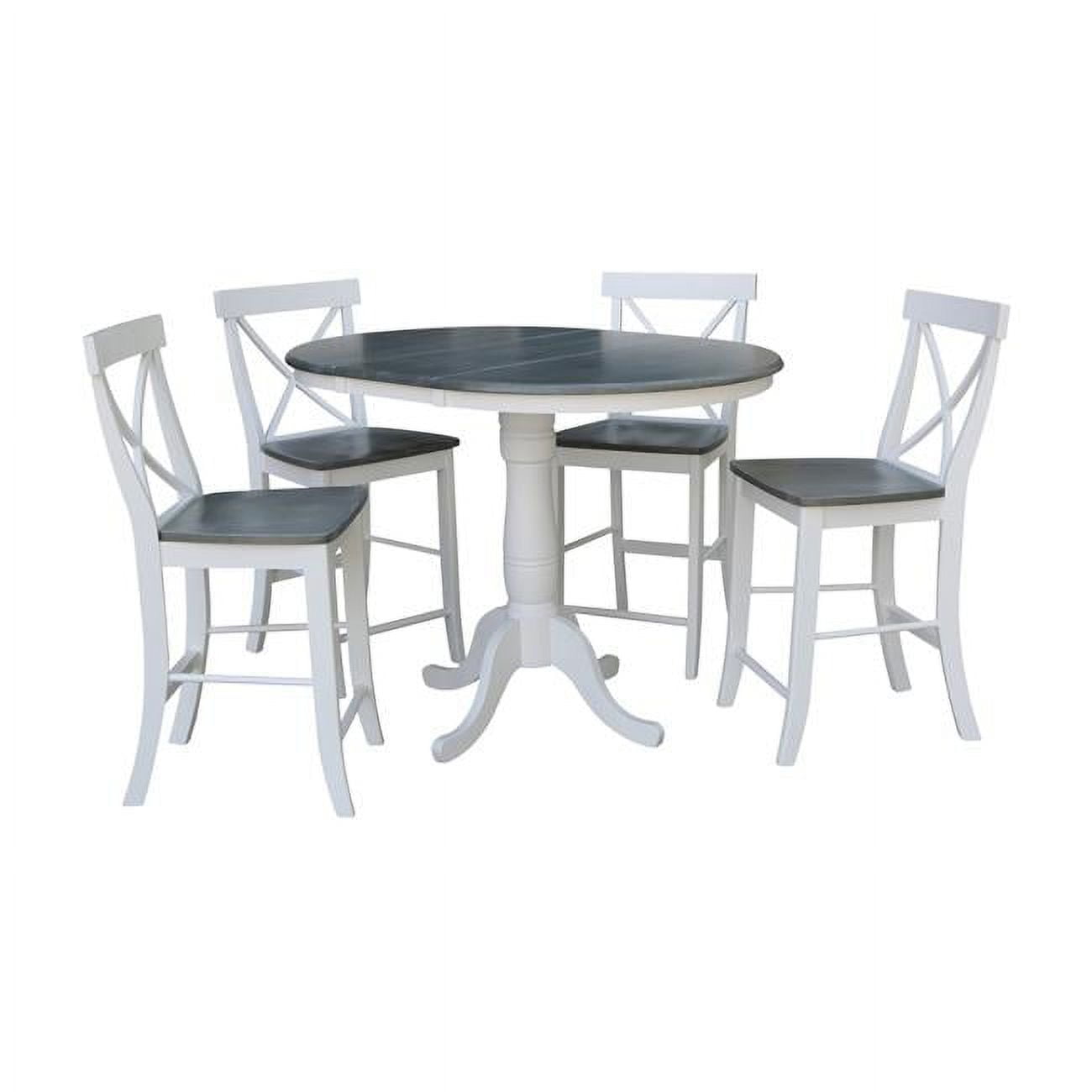 36 in. Round Extension Dining Table with 4 X Back Counter Height Stools ...