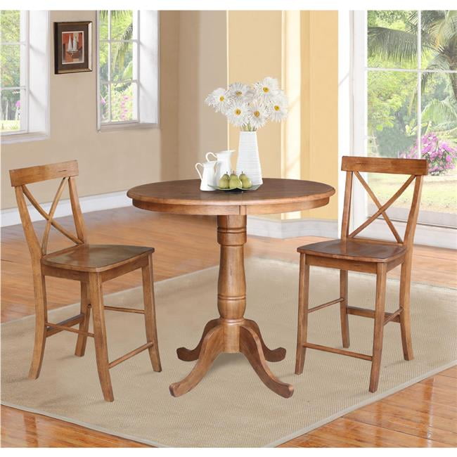 36 in. Round Pedestal Gathering Height Table with 2 X-Back Counter ...