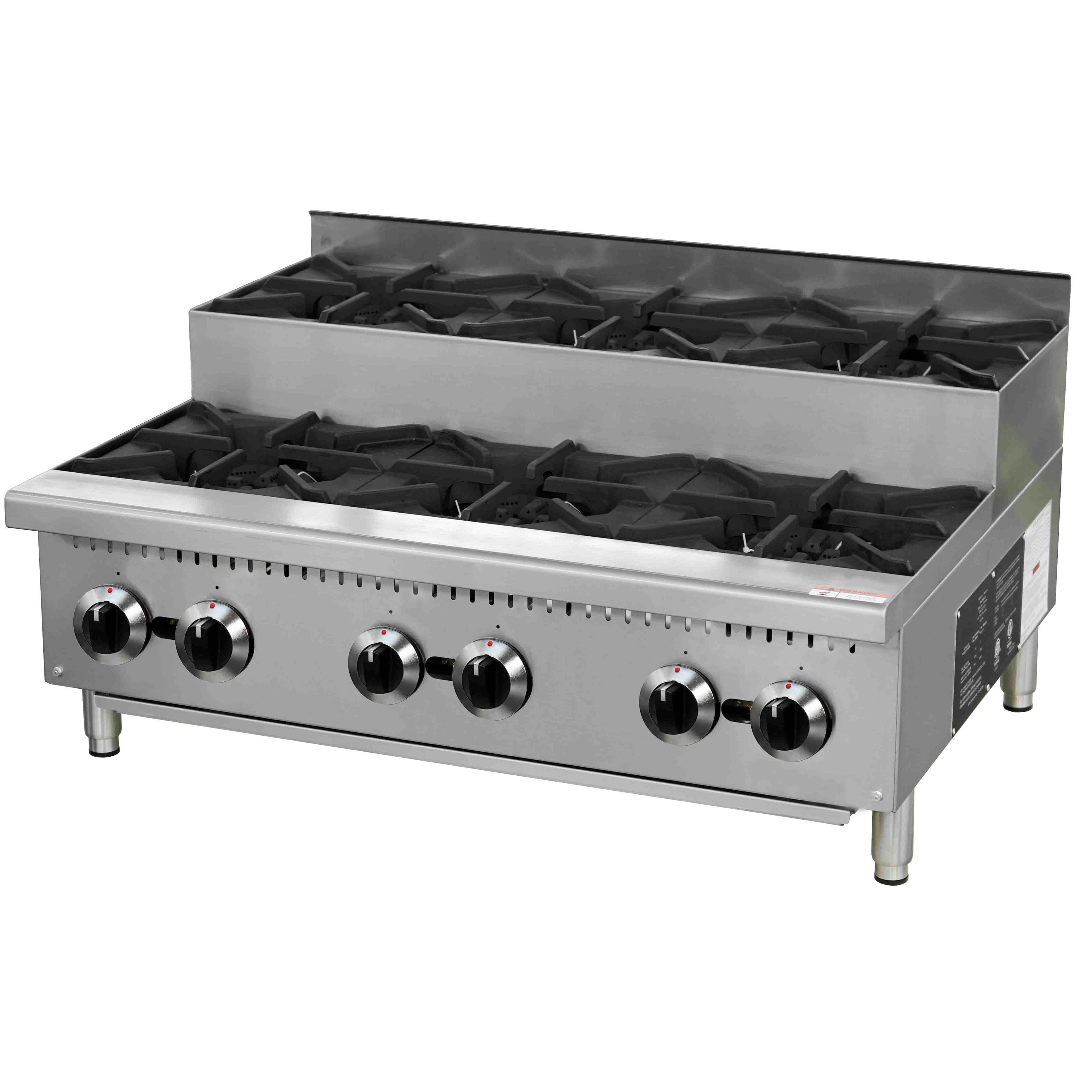 36 in. Six Burner Countertop Step-Up Hotplate Natural Gas, NSF ...