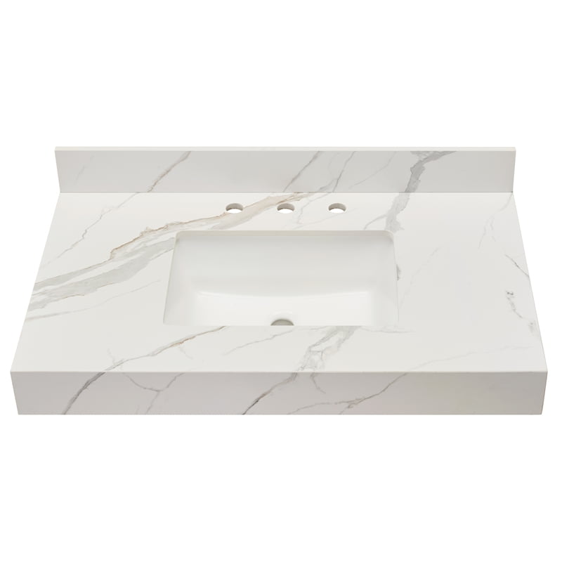 36. in Stone effects Vanity Top in Calacatta White Apron with White ...