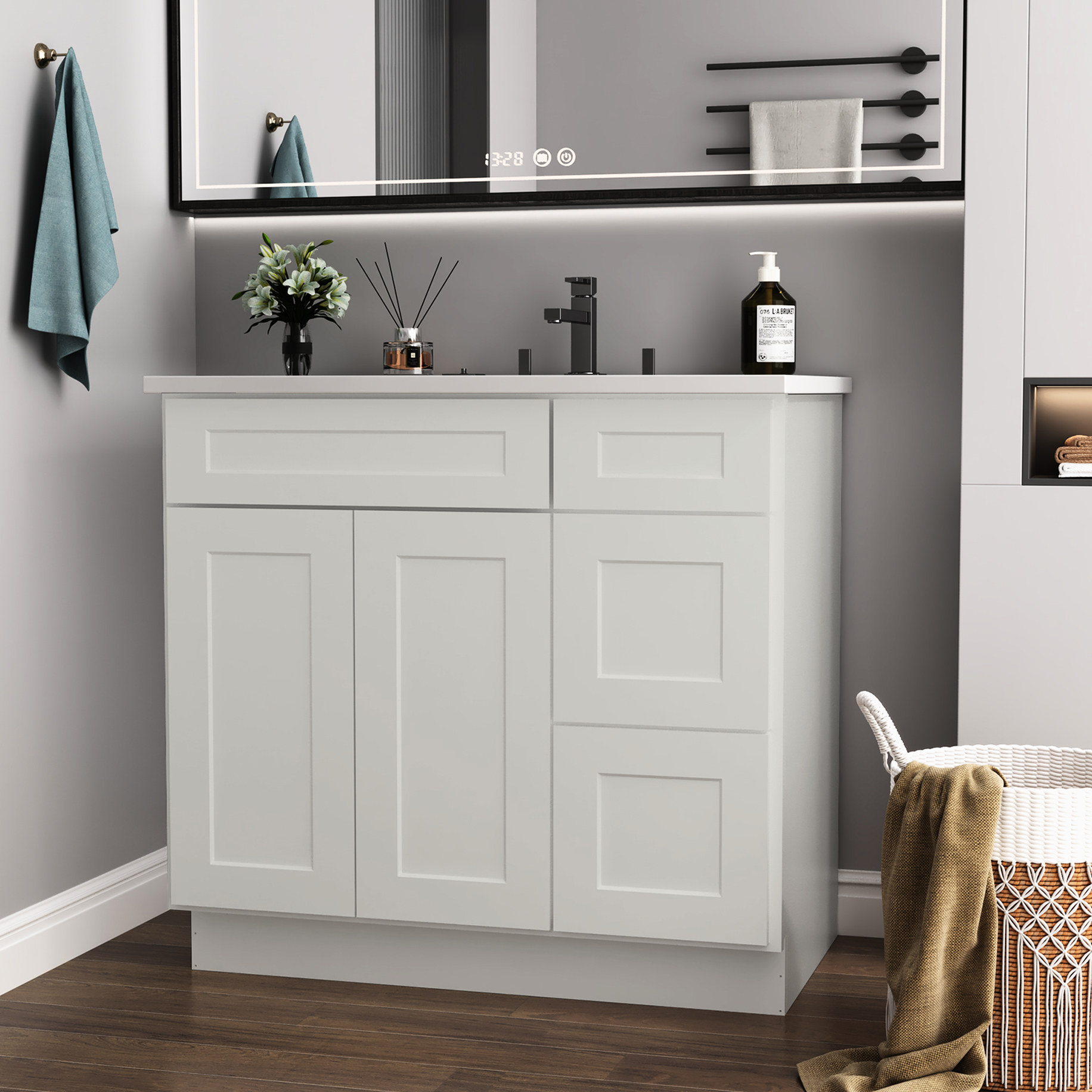 36 in. W Floor Vanity Base | Quiet Closure in Multiple Areas | Plywood ...