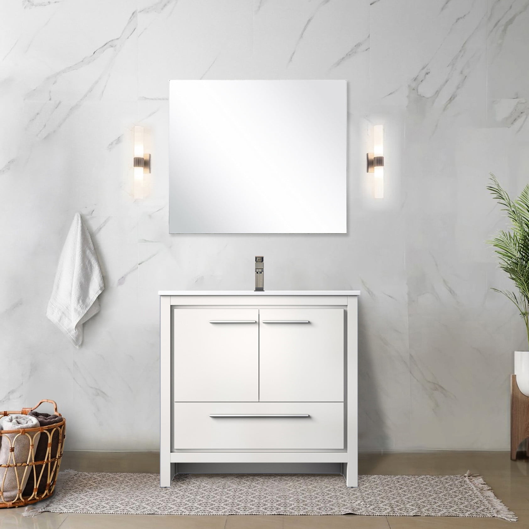 36 in. W White Vanity with Marble Surface | Create a Stylish Bathroom ...