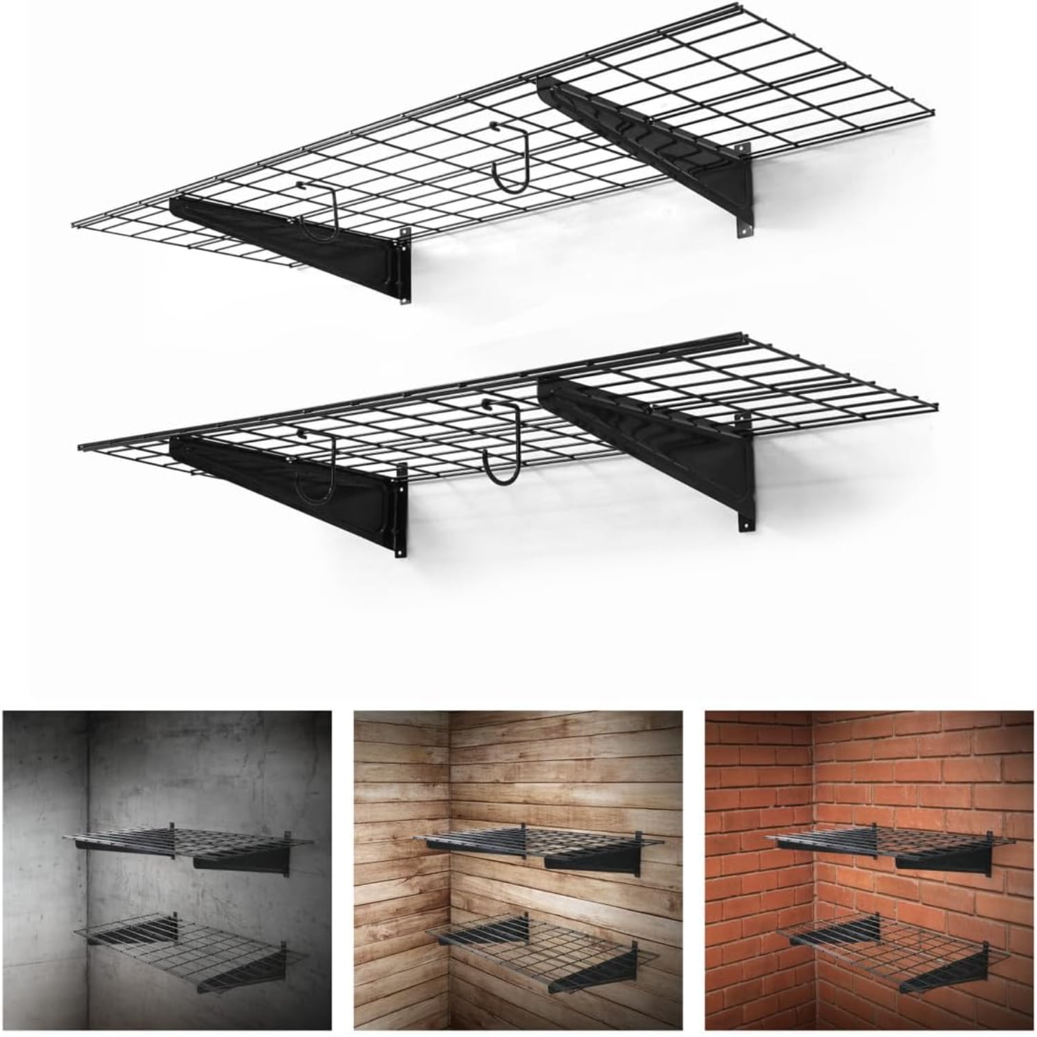 36 in. W x 18 in. D Wall Mounted Garage Wall Shelving w/ 2 Hooks Wall ...