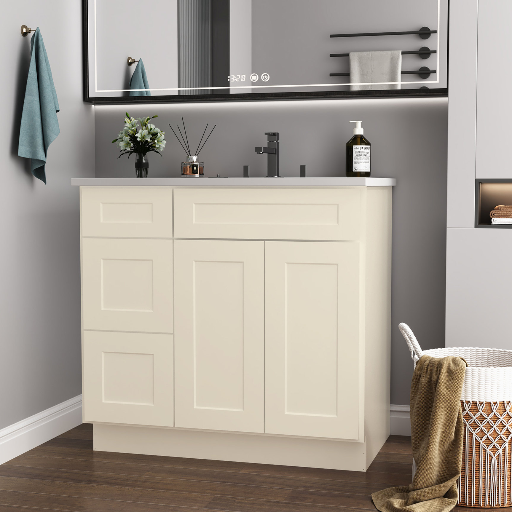 36 in. W x 21 in. D Plywood Vanity in Antique White - Sturdy Build with ...