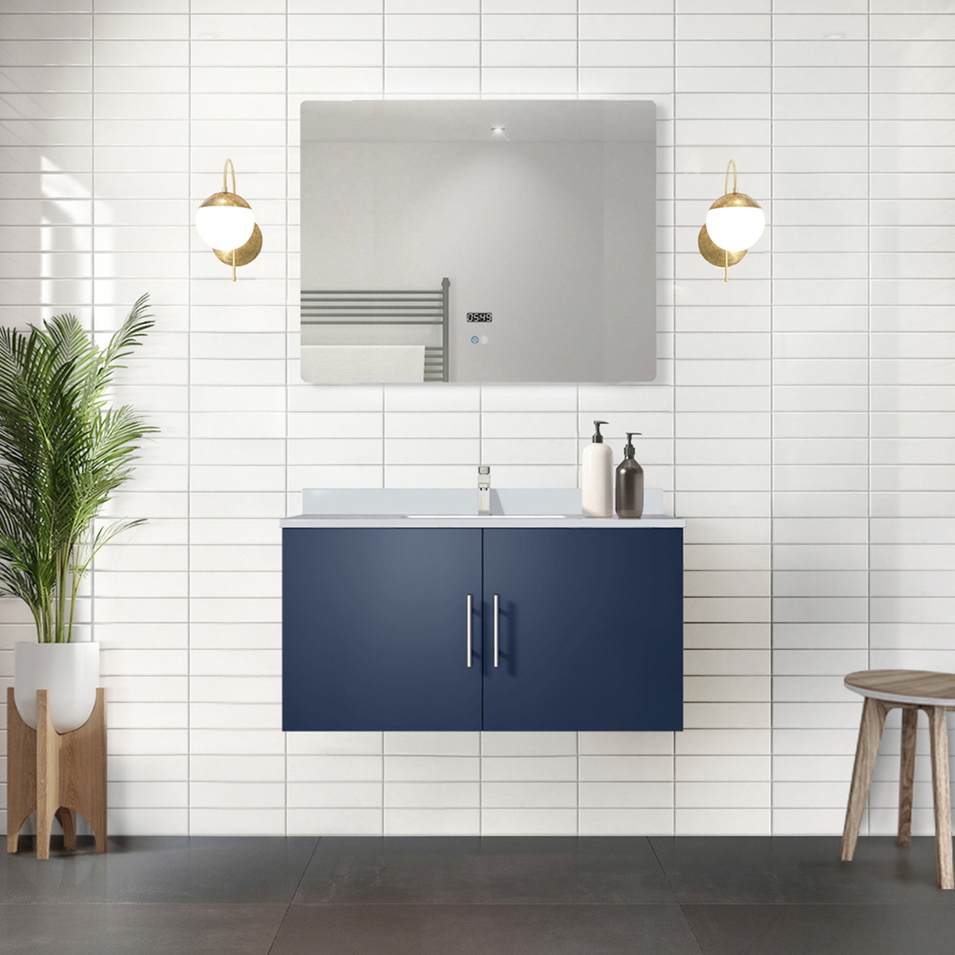 36 in. W x 22 in. D Navy Blue Bath Vanity / Quartz Counter, Faucet Set ...