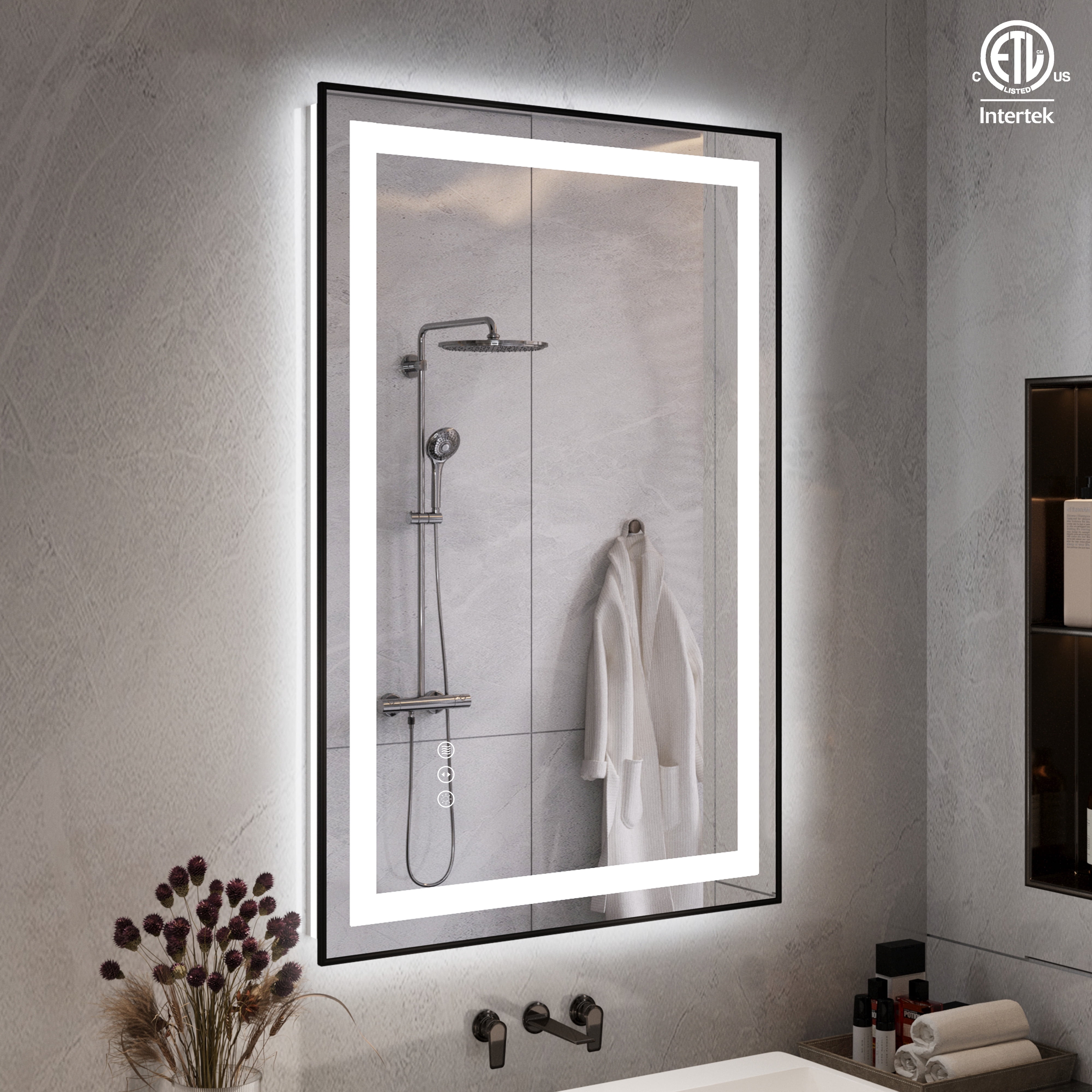 36 in. W. x 24 in. H Large Rectangular Framed Anti-Fog LED Light Wall ...