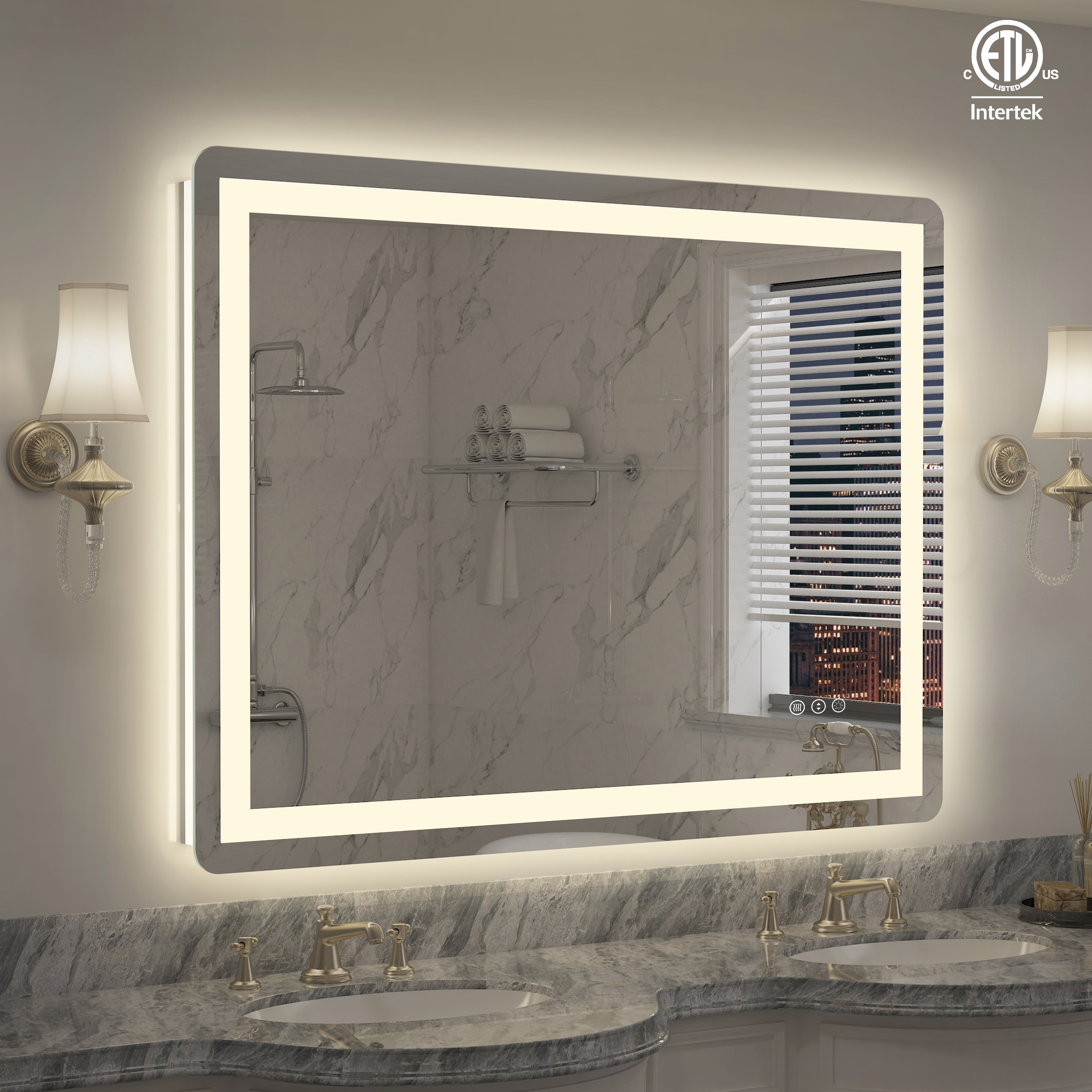 36 in. W x 48 in. H Rectangular Rounded corner Frameless Anti-Fog LED ...