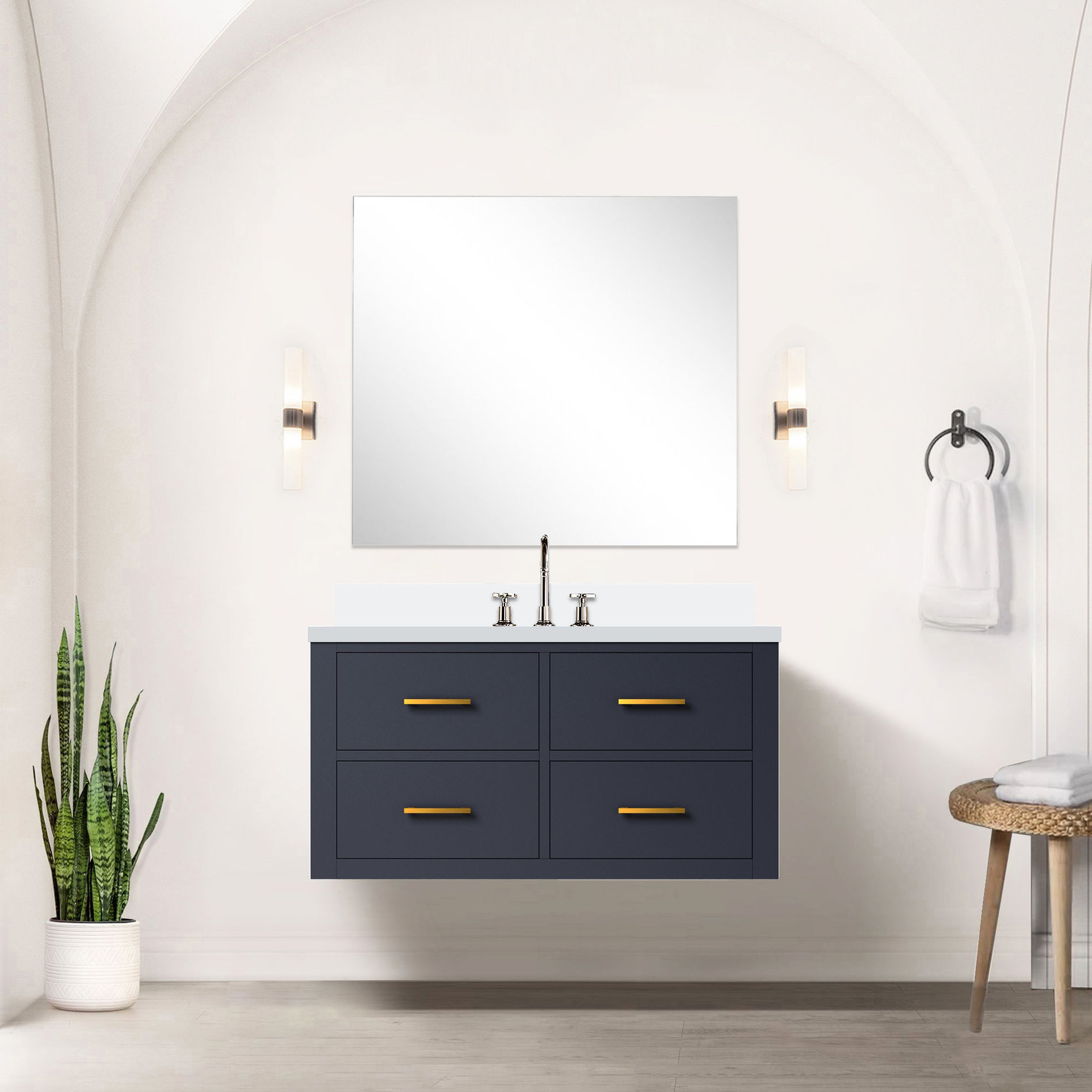 36 in. Wide Blue Vanity with MDF Filler and Quartz | Soft - Close ...
