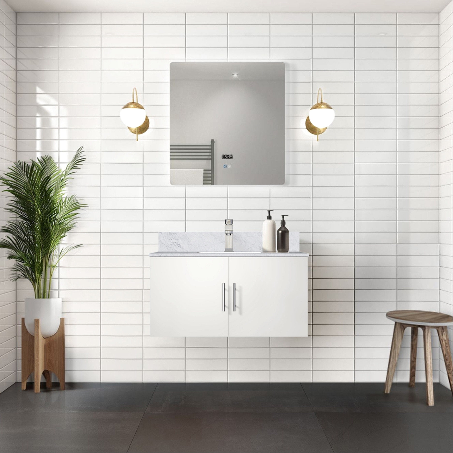36 in. Wide White Bath Vanity | Carrara Marble, Soft - Close Function ...