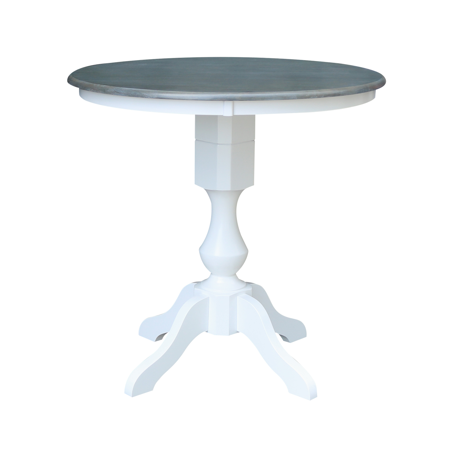 36 in. Wood Counter Height Pedestal Table in White/Heather Gray ...