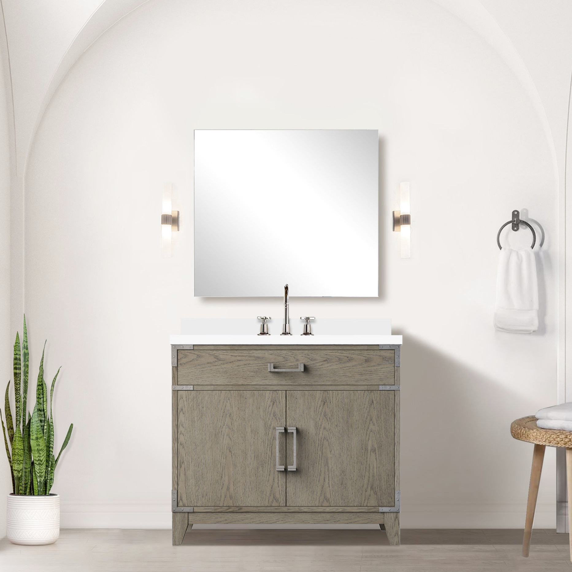 36 in. wide vanity with grey oak and quartz | Use in single - person ...