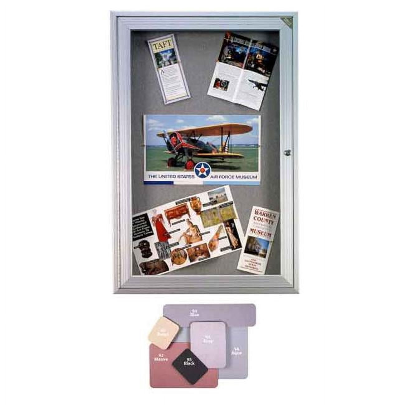 36 in. x 24 in. 1-Door Satin Aluminum Frame Enclosed Fabric Tackboard ...