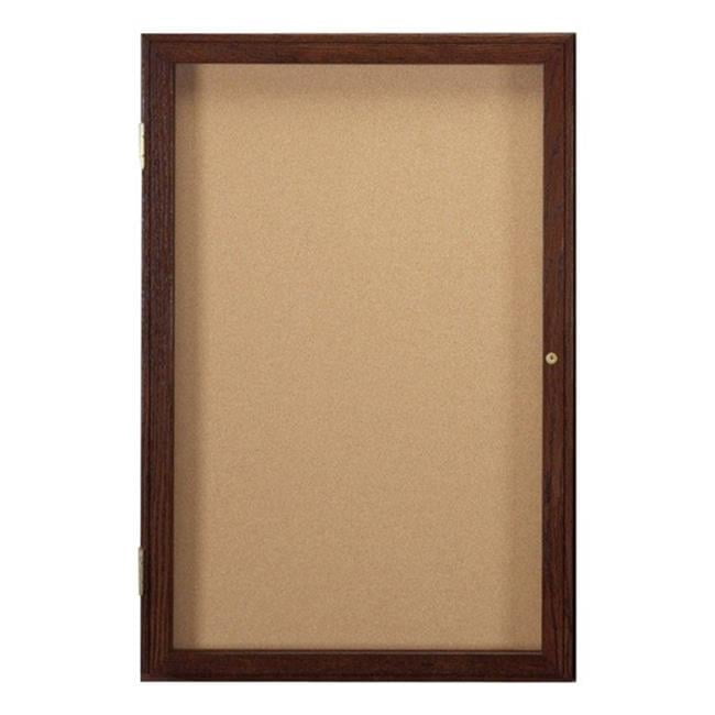 36 in. x 36 in. 1-Door Wood Frame Walnut Finish Enclosed Tackboard ...