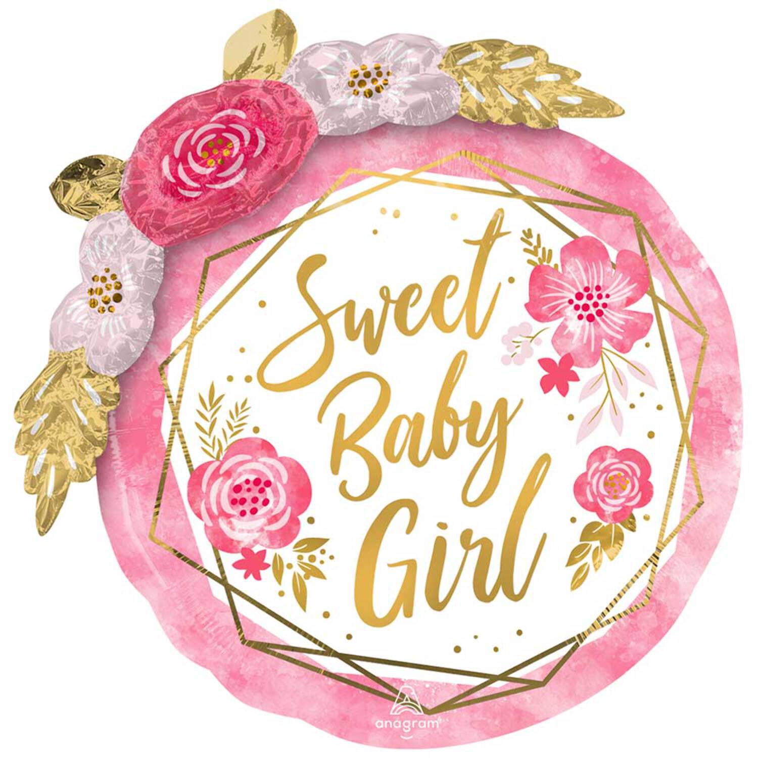 36 inch Baby Girl Floral Geo Foil Mylar Balloon - Party Supplies ...