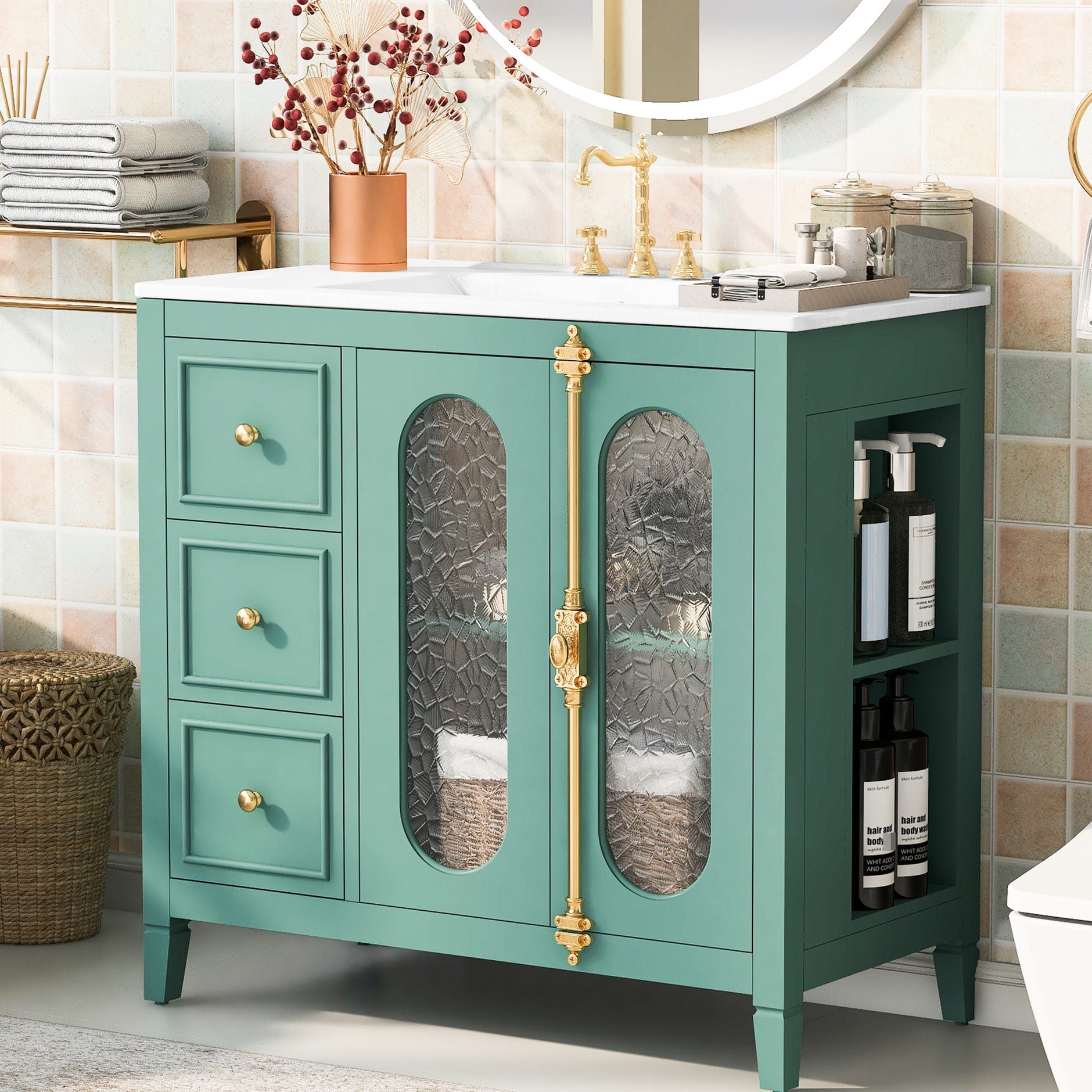 36 - inch Bathroom Cabinet | Soft Close Doors and Pull - out Drawers ...