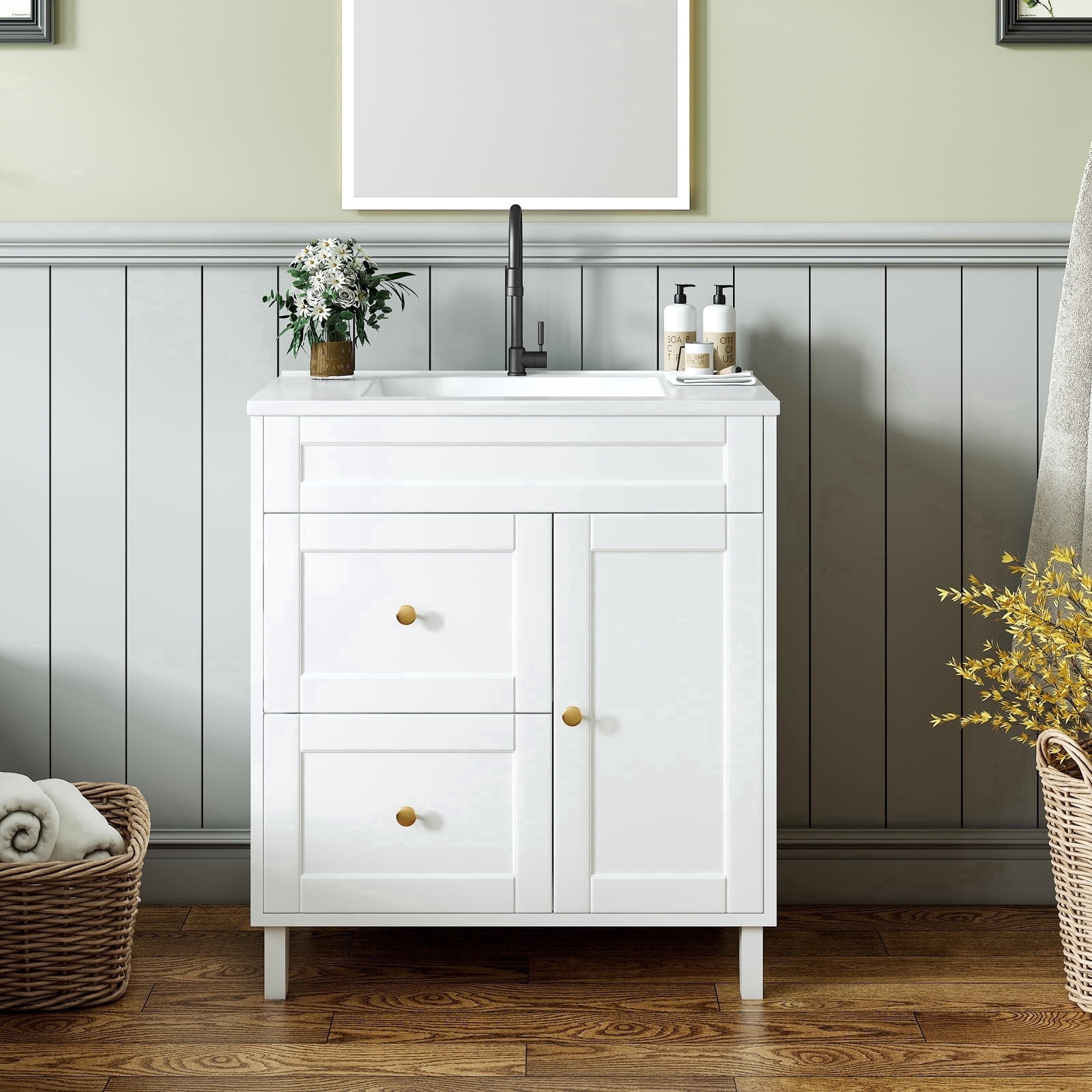 36-inch Bathroom Dressing Table with Sink, Modern Bathroom Washbasin ...