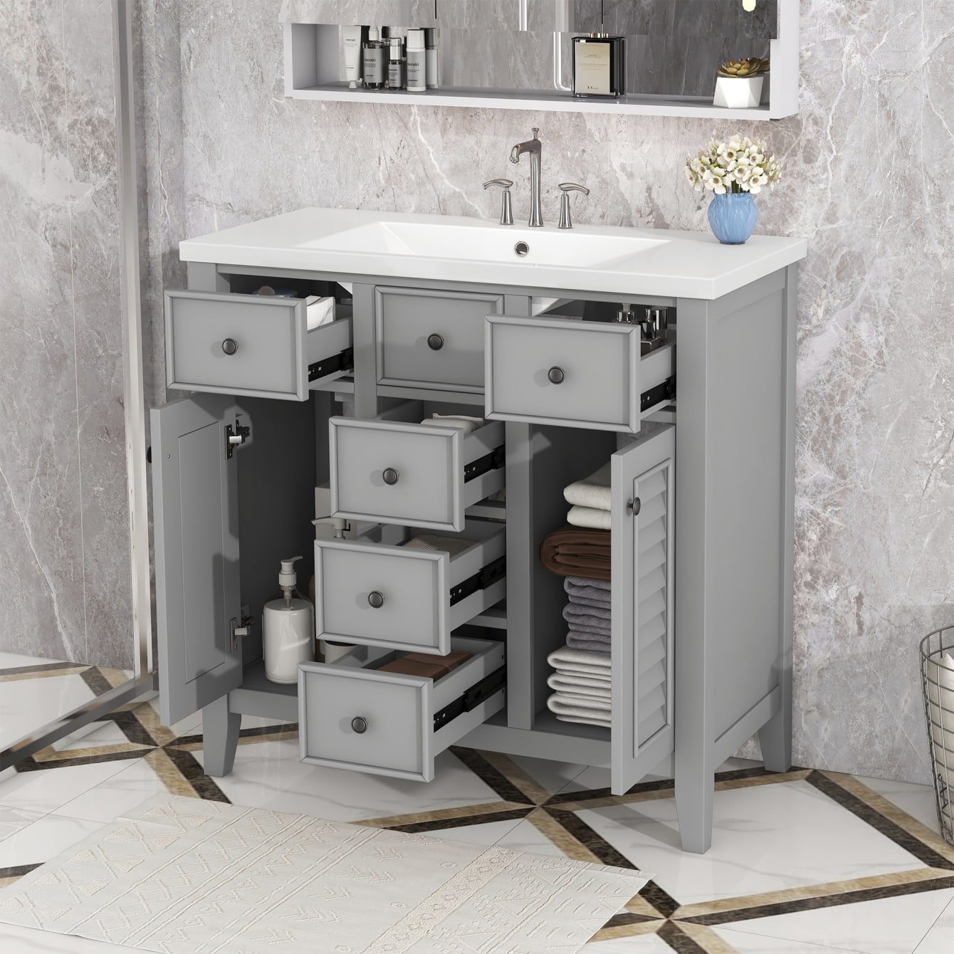 36 inch Bathroom Vanity with Sink, Bathroom Vanities with 2 Storage ...