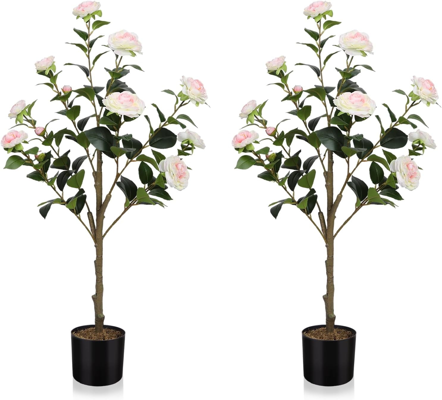 36-inch Camellia Artificial Trees in Potted 2 Count 36-inch artificial camellia tree set 2 ...