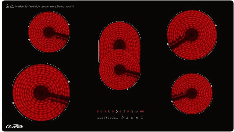 36 inch Electric Ceramic Cooktop, 5 Burners Radiant Stove Countertop ...