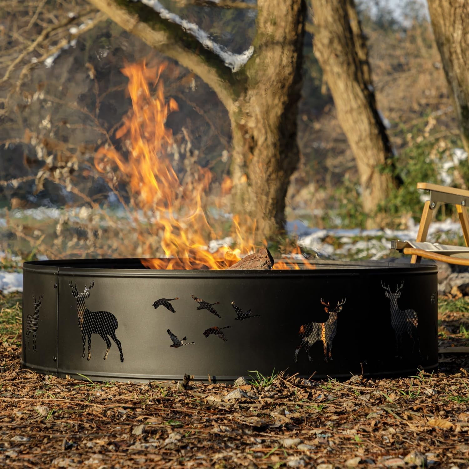 36 inch Fire Ring with Deer& Bird Cut-Out, Fire Pit Ring for Camping ...