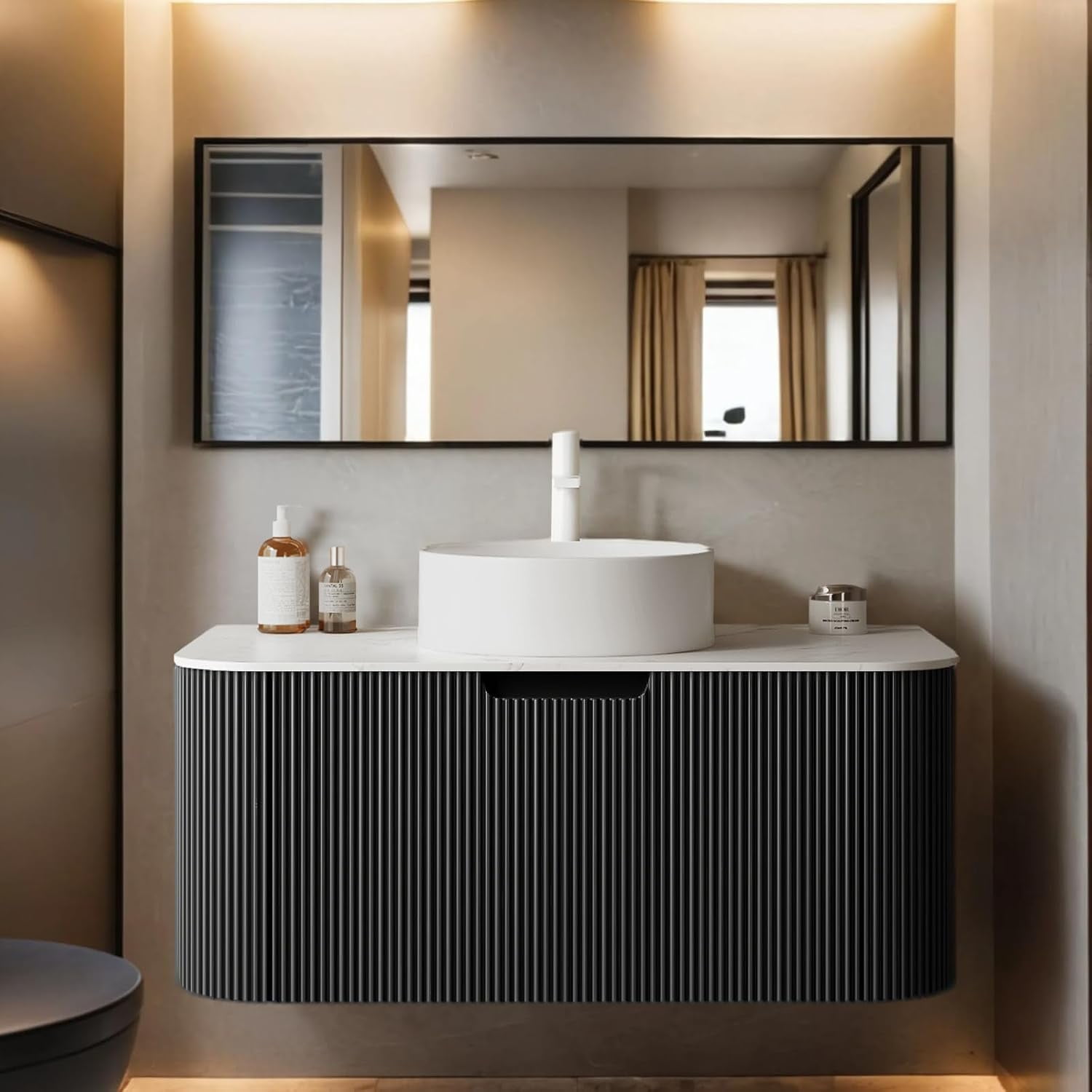 36 inch Floating Bathroom Vanity with Sink, Natural Solid Wood Modern ...