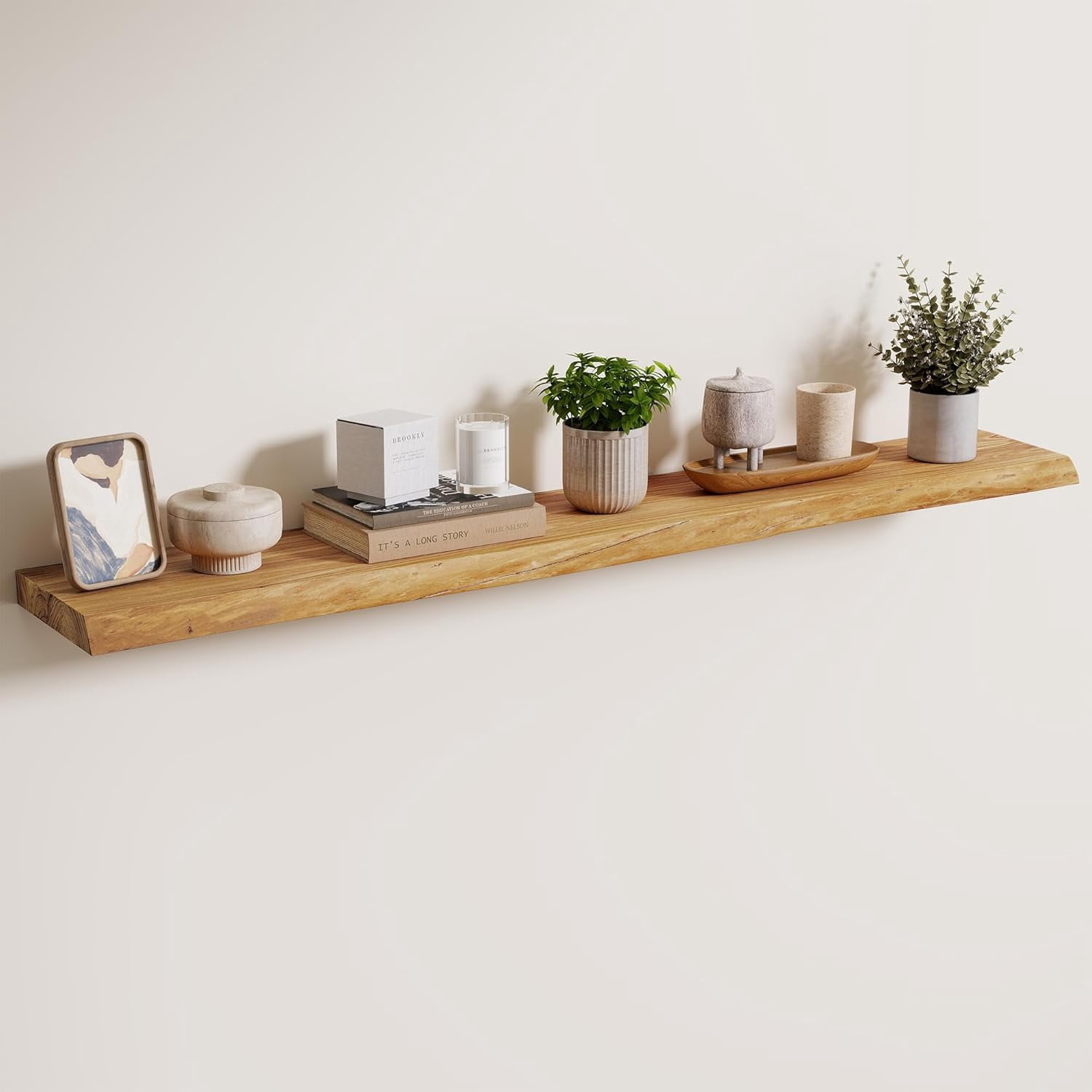 36 inch Floating Shelves for Wall - 8‘‘ D Live Edge Rustic Solid Elm ...