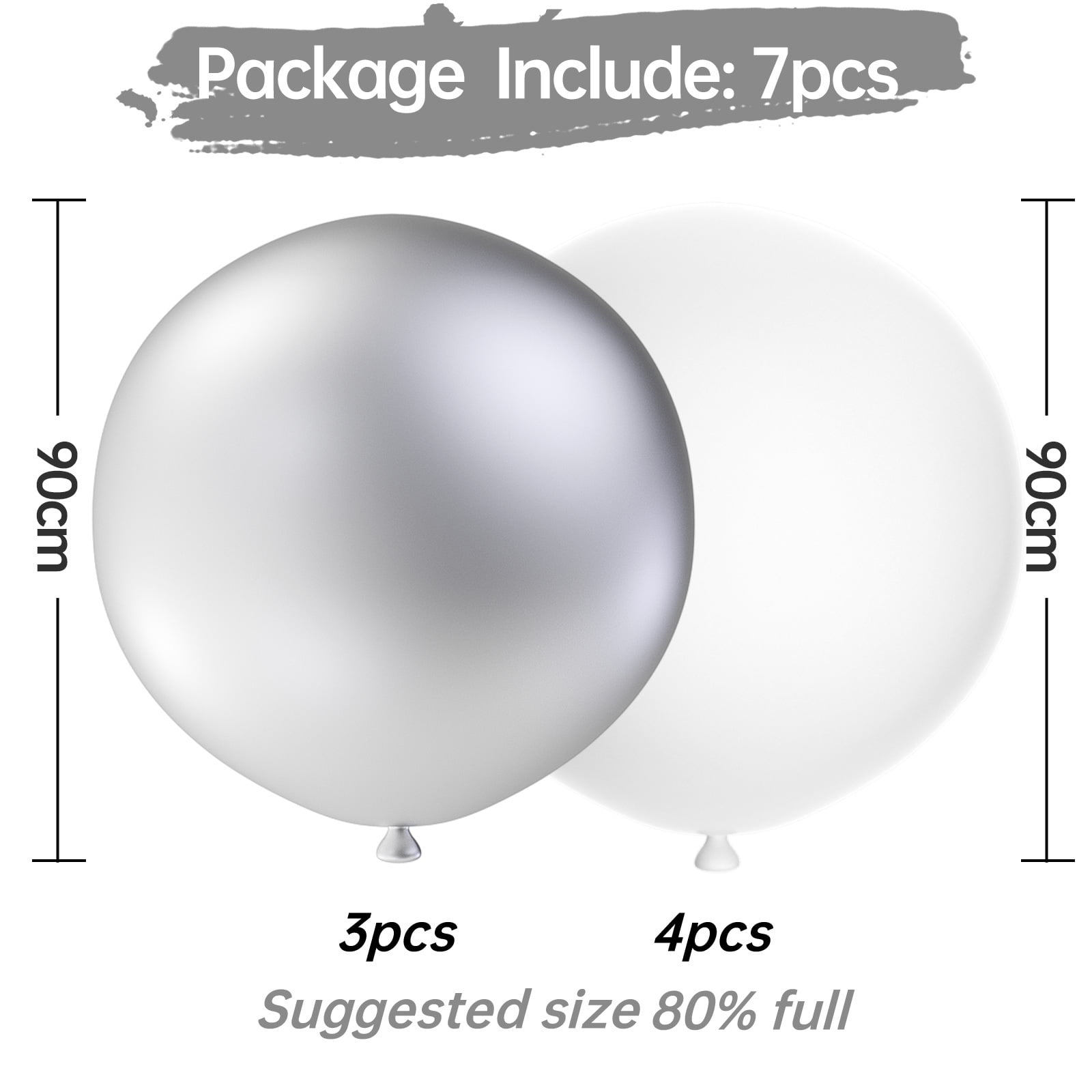 36 inch Giant Large Balloons Metallic Silver White7pcs Large Round ...