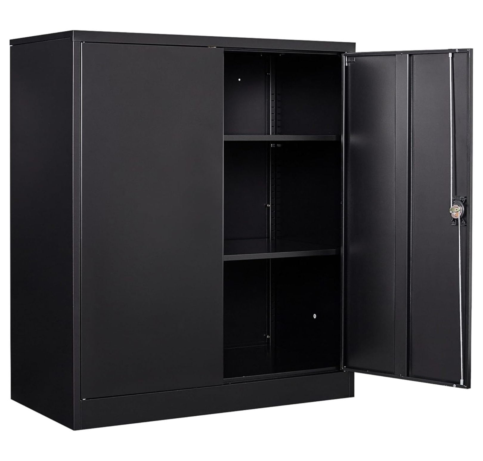 36 inch Metal Storage Cabinet with Doors and Shelves,Small Black ...