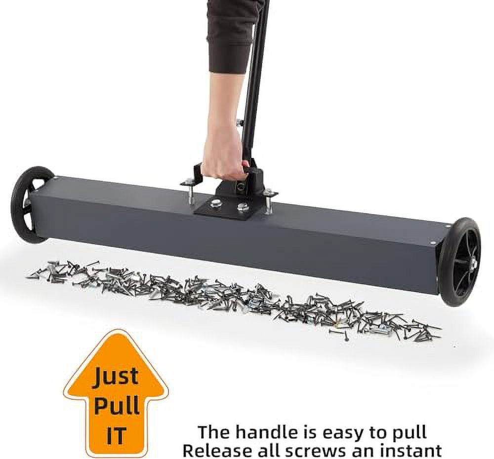 36 inch Nail Magnetic Sweeper with Wheels, 50 Lbs Capacity Rolling ...